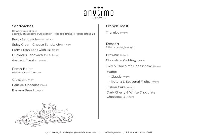 Menu at Anytime at K's, Ahmedabad