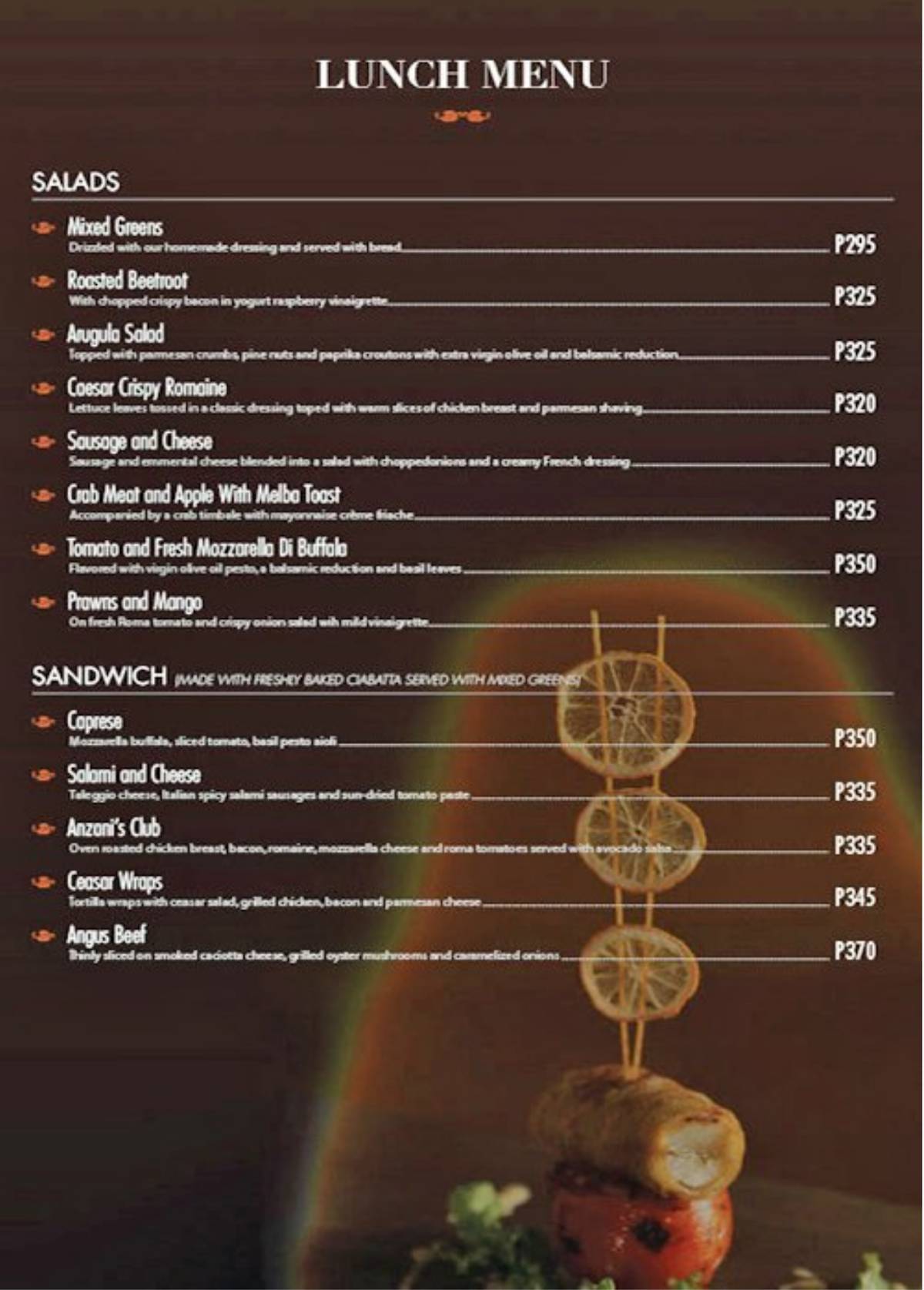 Menu at Anzani New Mediterranean Restaurant, Cebu City, Panorama ...