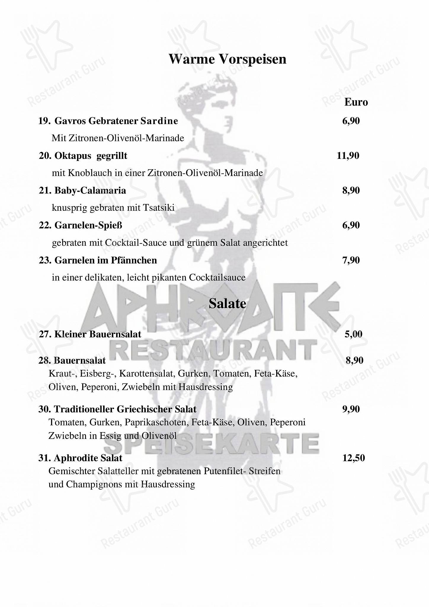 Speisekarte von Aphrodite Restaurant, Ratingen