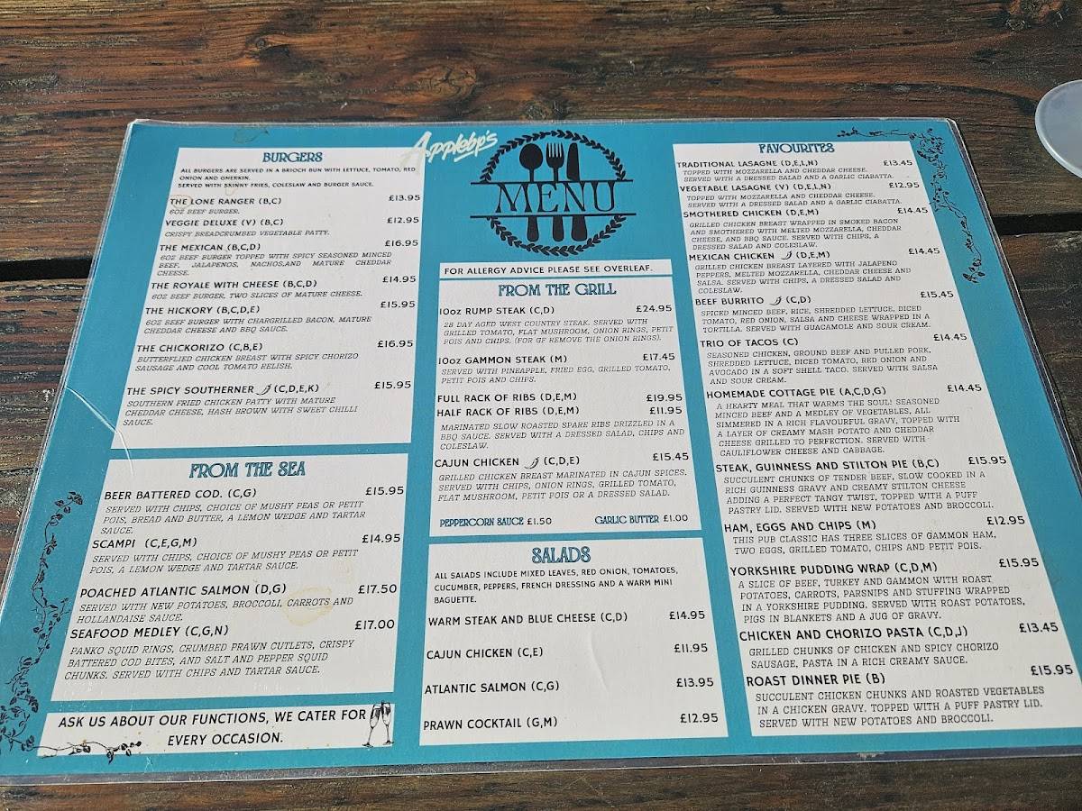 Menu at Appleby's Torquay pub & bar, Torquay