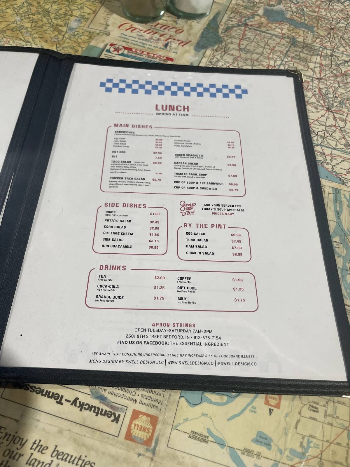 Menu at Apron Strings Diner cafe, Bedford
