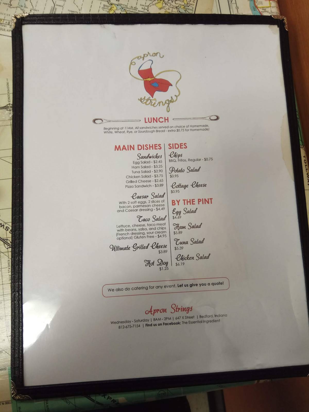 Menu at Apron Strings Diner cafe, Bedford