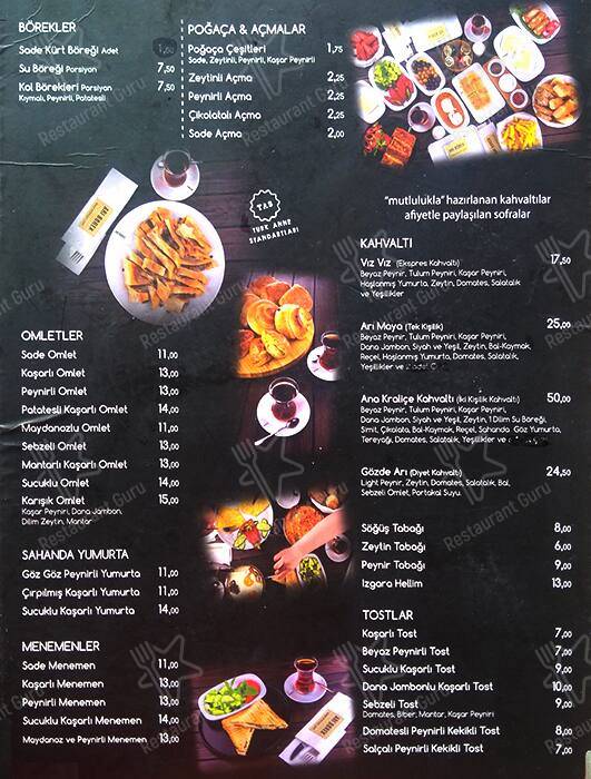 Menu at Arı Börek Cafe, Istanbul, Yıldız Cd. No:57