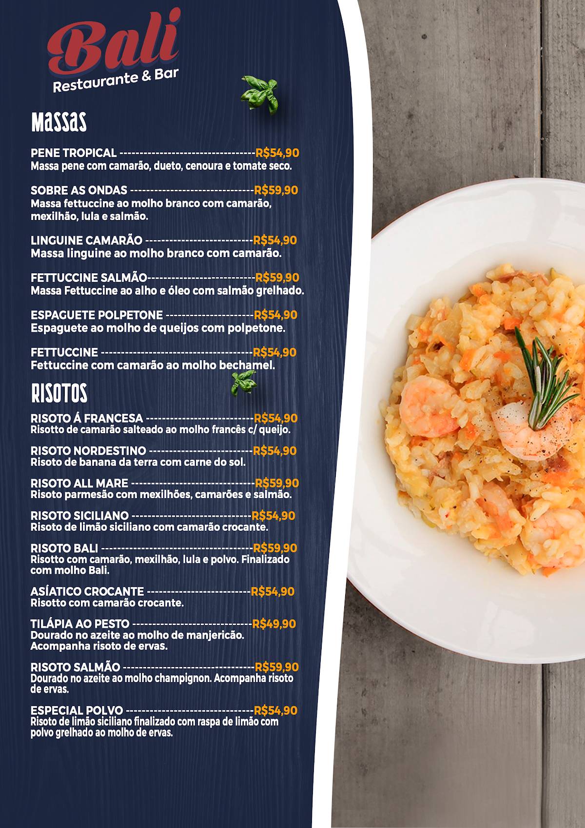 Menu at Bali Restaurante e Bar, Aracaju