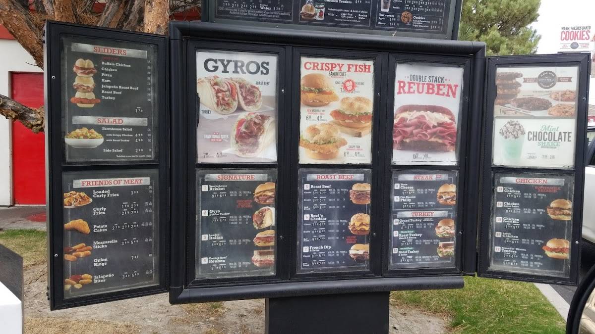 Menu at Arby's fast food, Redmond, S Hwy 97