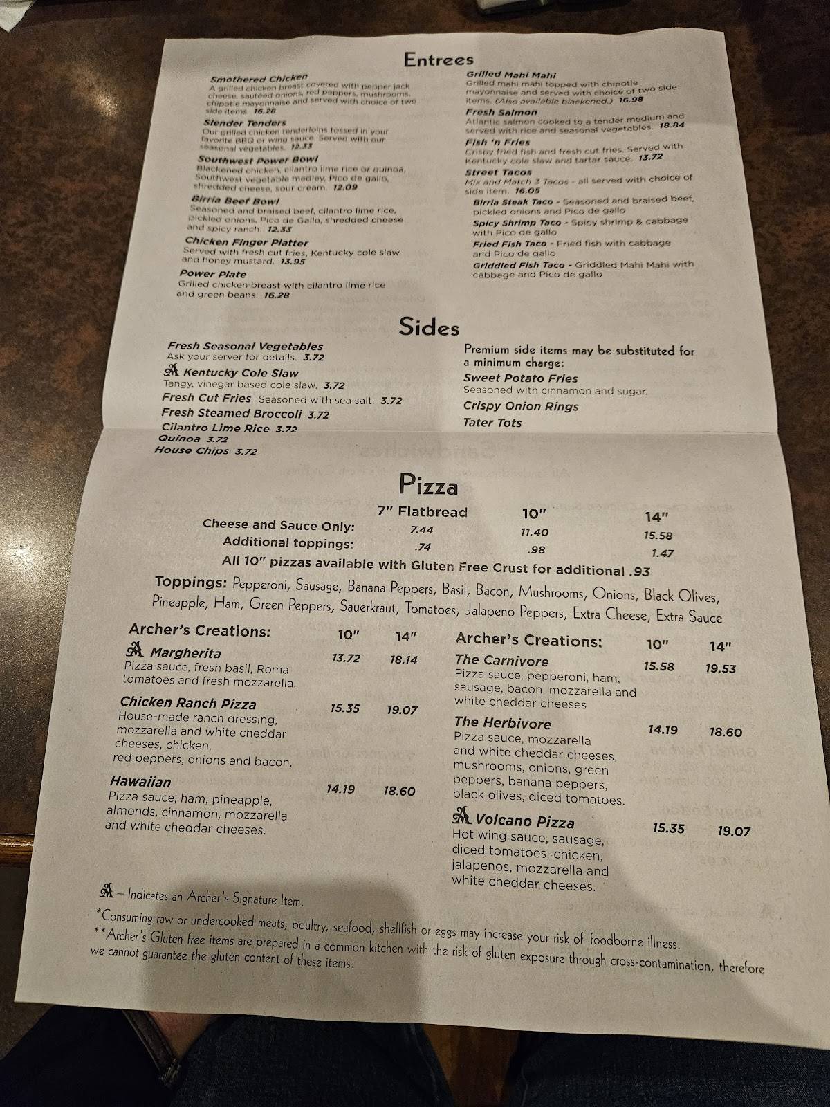Menu at Archers Tavern Kettering pub & bar, Kettering