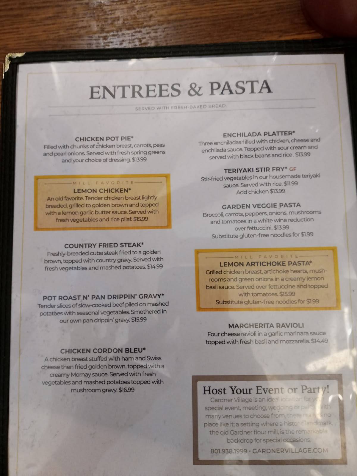 Menu at Archibald’s Restaurant at Gardner Village, West Jordan