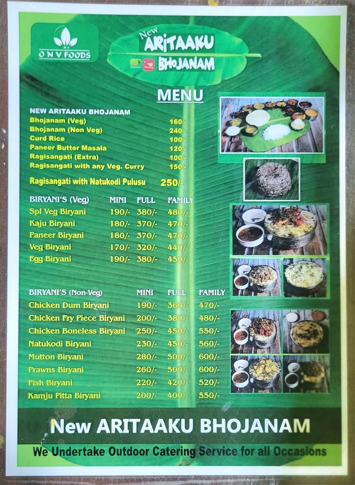 Menu at New Aritaku Bhojanam, Hyderabad, #6-3-8018023