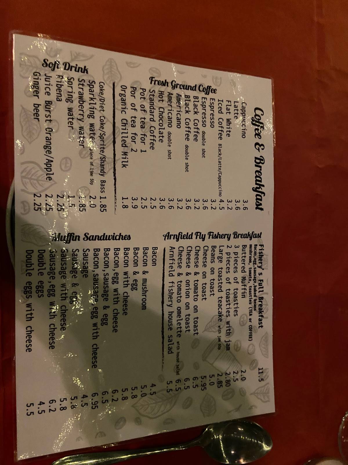 Menu at Arnfield Fly Fishery Cafe & Thai Restaurant, Glossop