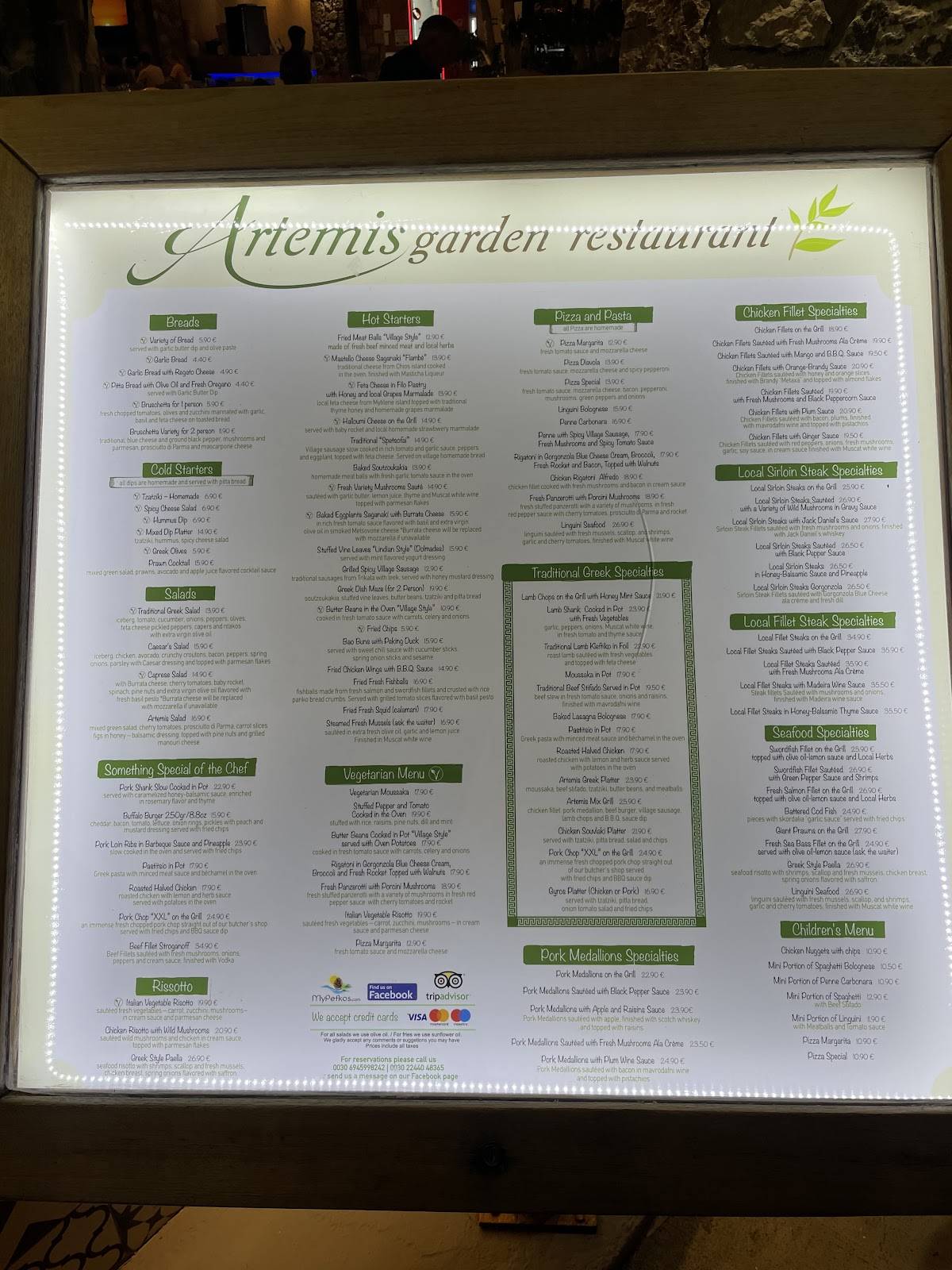 Menu at Artemis Garden Restaurant, Pefki