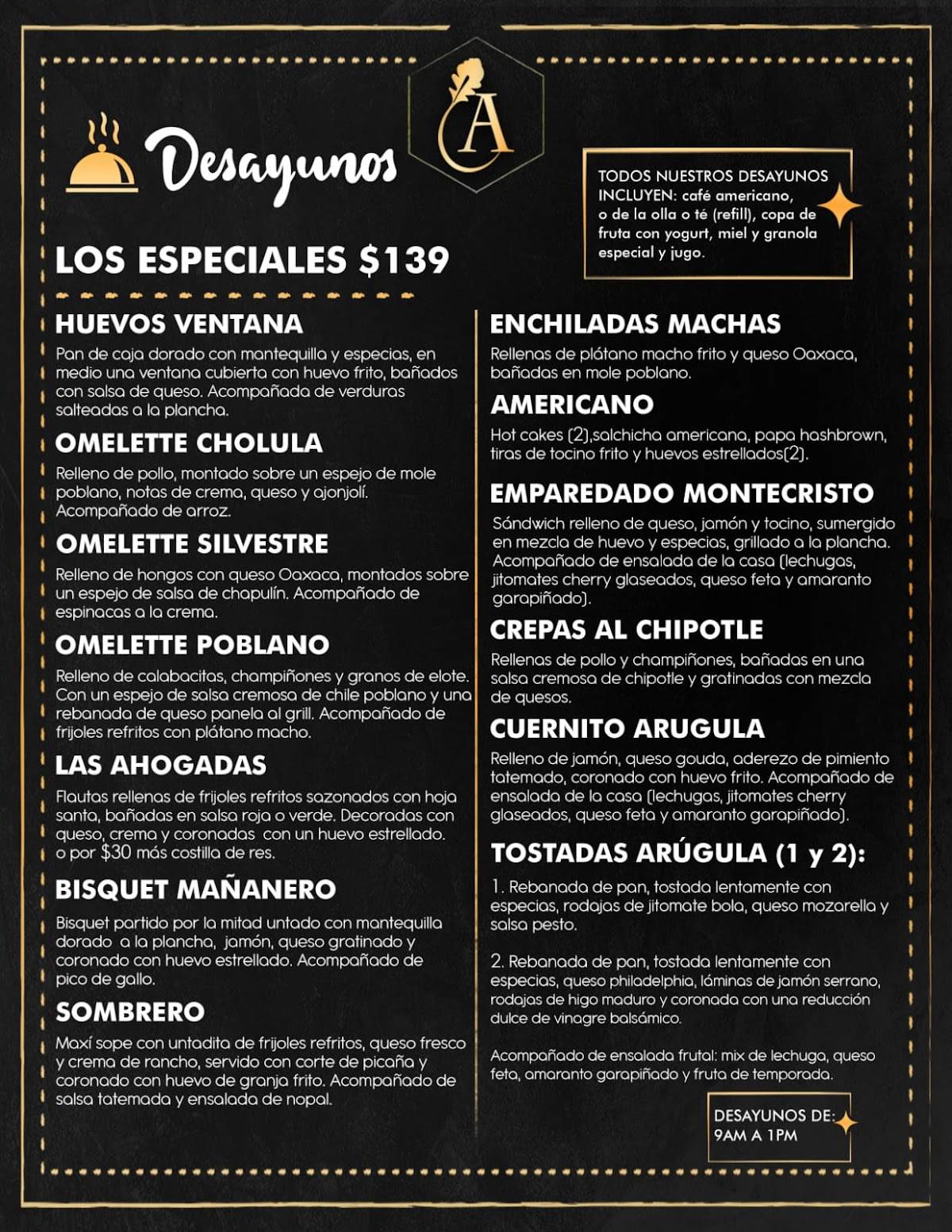 Carta del café Arúgula, San Francisco Coacalco, C. Primaveras 51