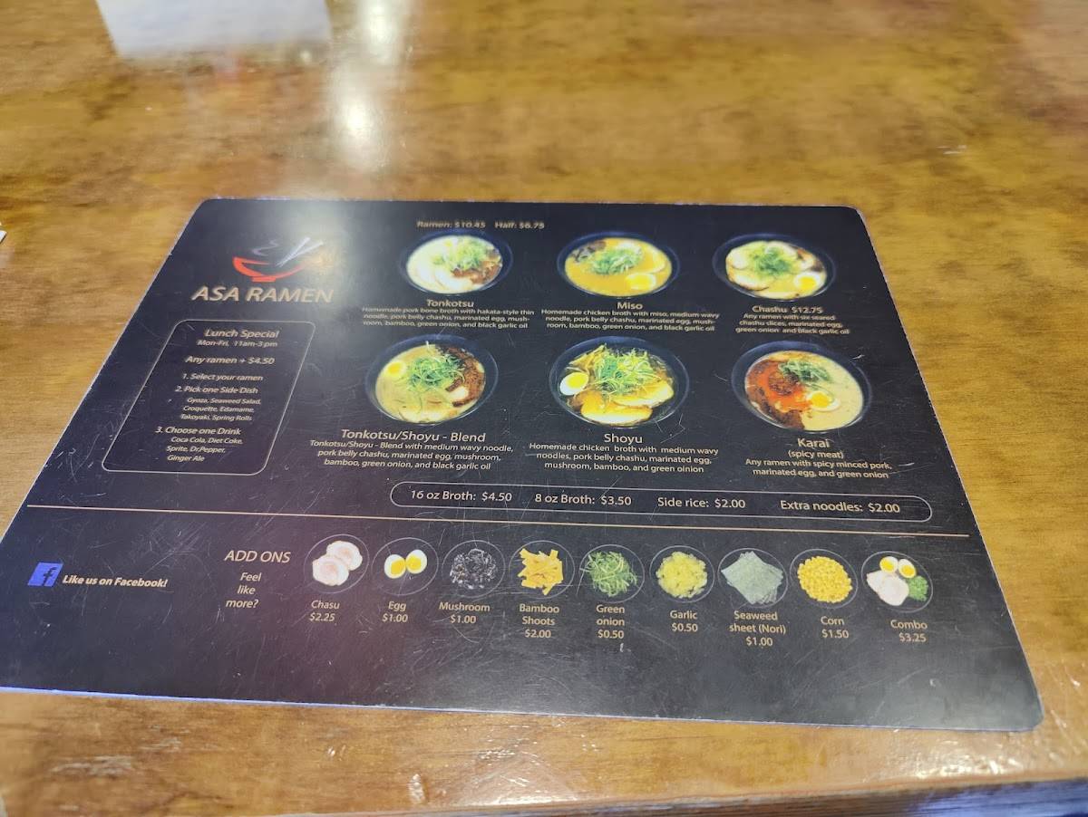 Carta del restaurante Asa Ramen, Orem