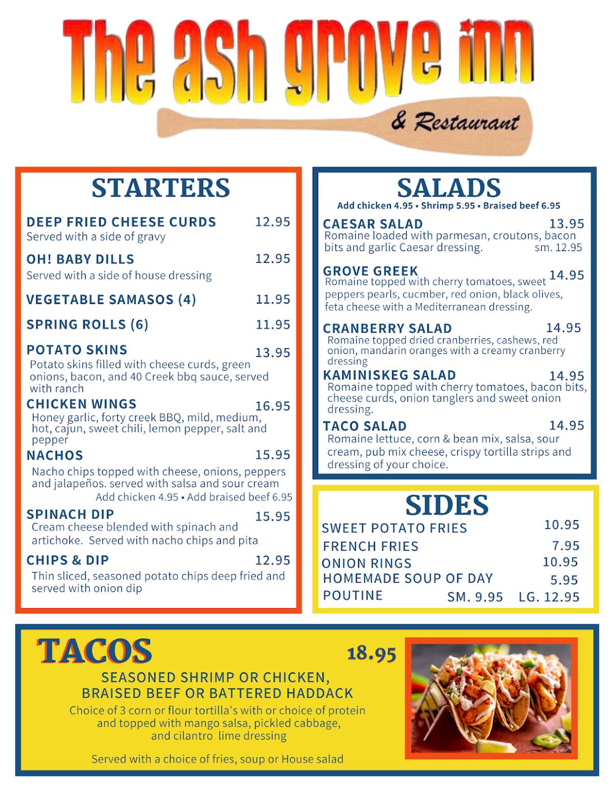 Menu at Ash Grove Inn restaurant, Barry's Bay