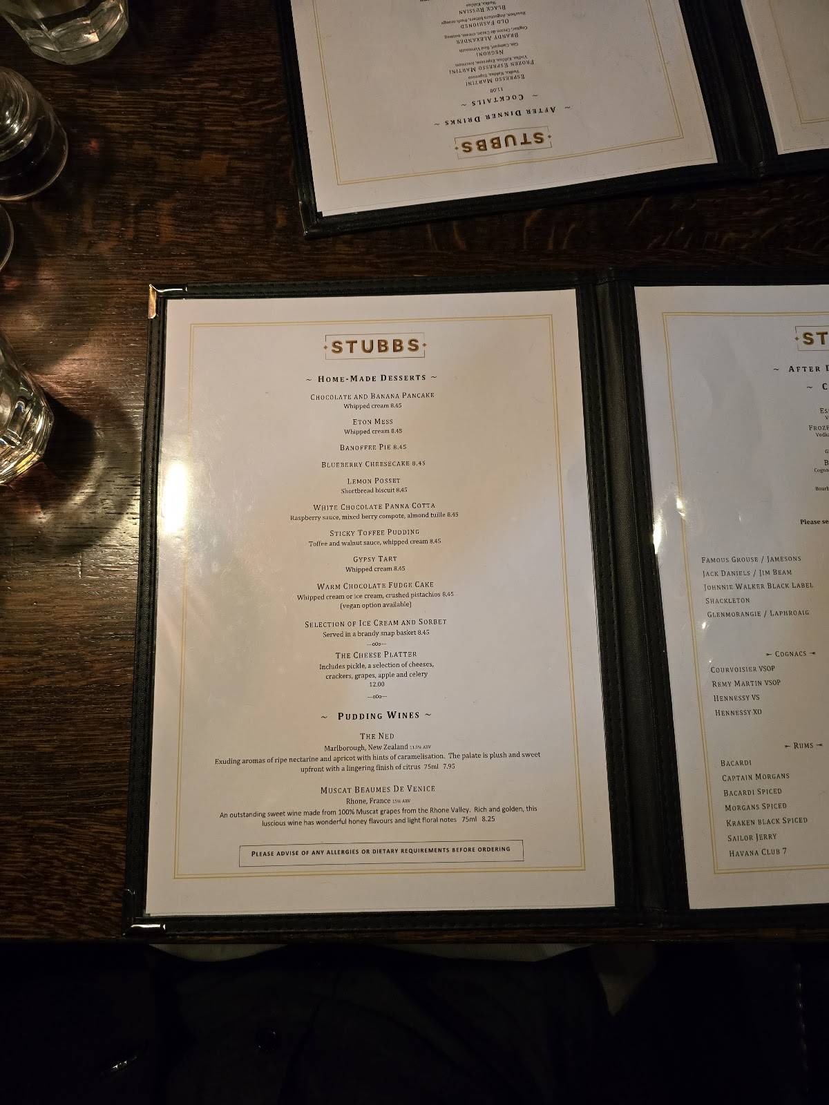 Menu at Stubbs Restaurant, Ashford