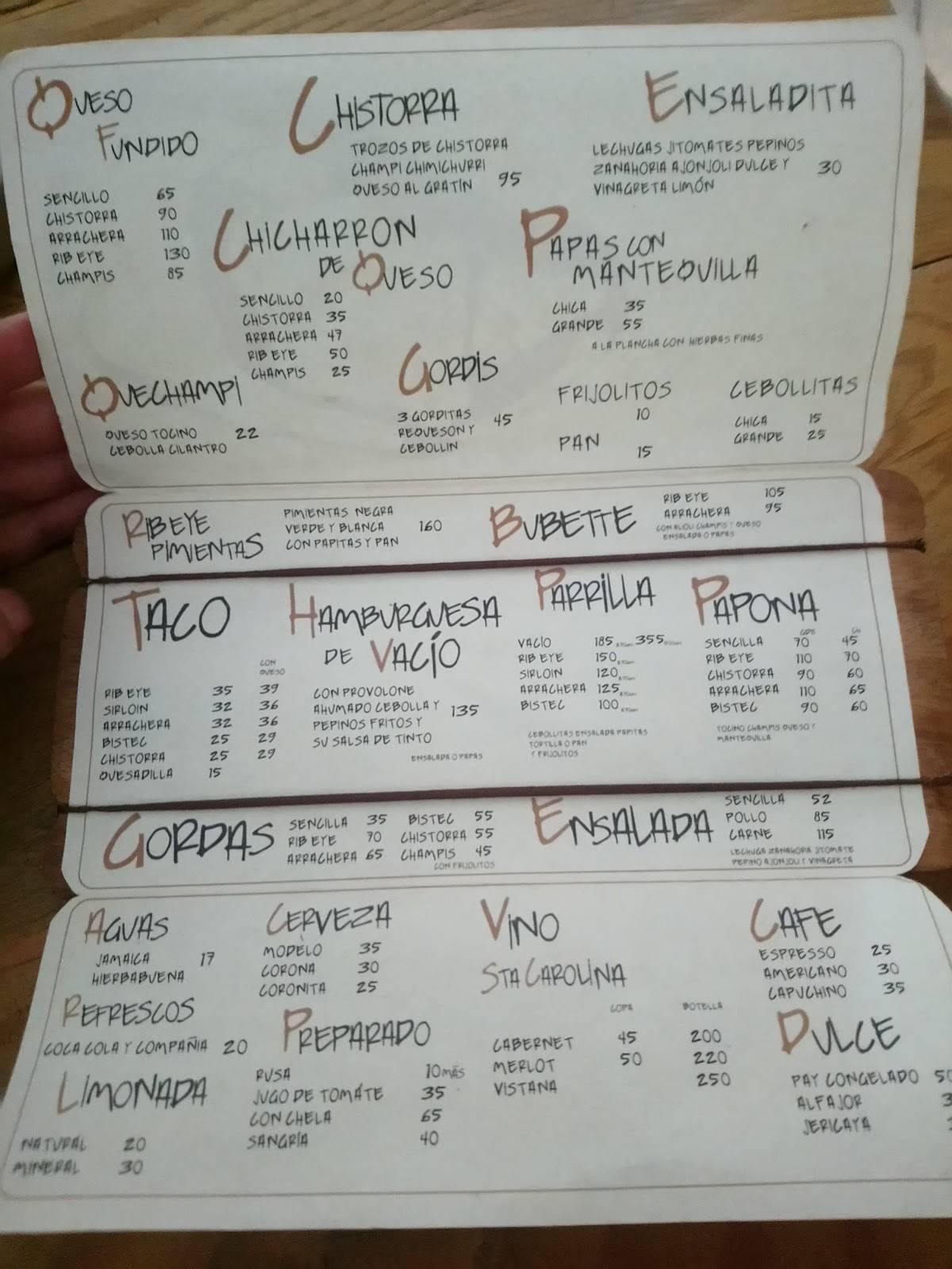 Carta de parrilla Así & Asado, Zapopan