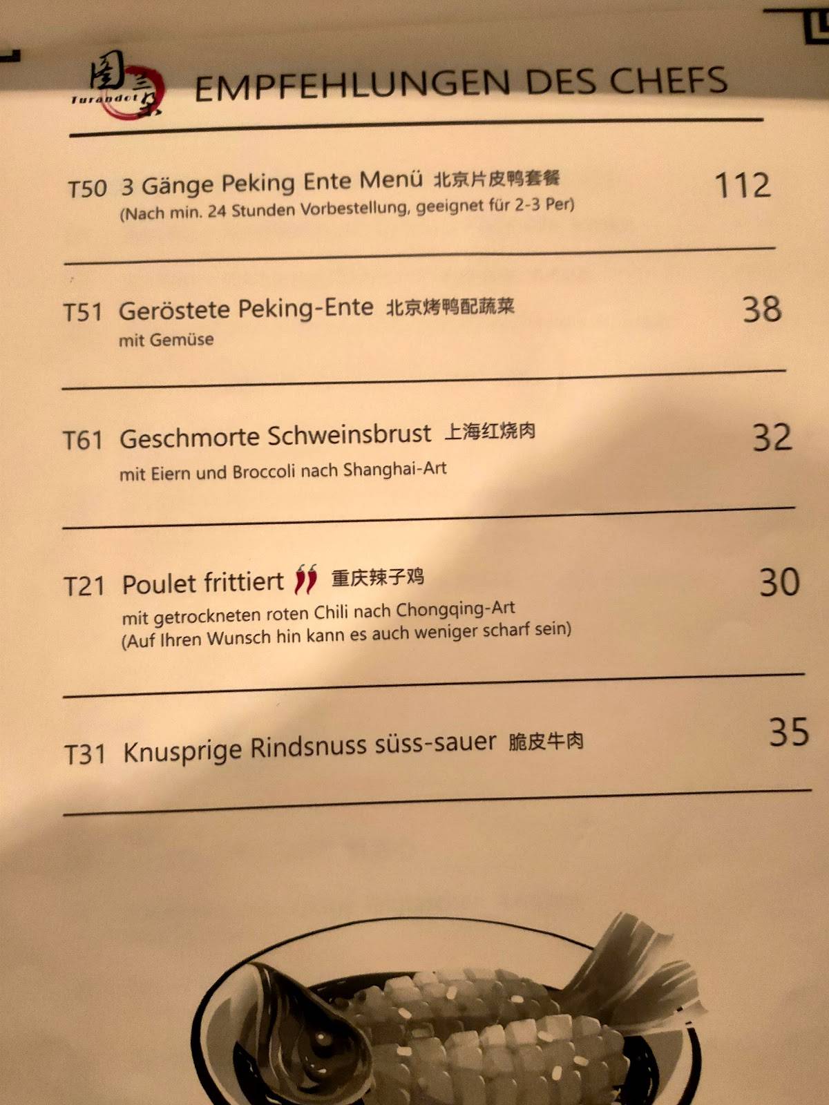 Speisekarte von Asia Restaurant Turandot, Uster