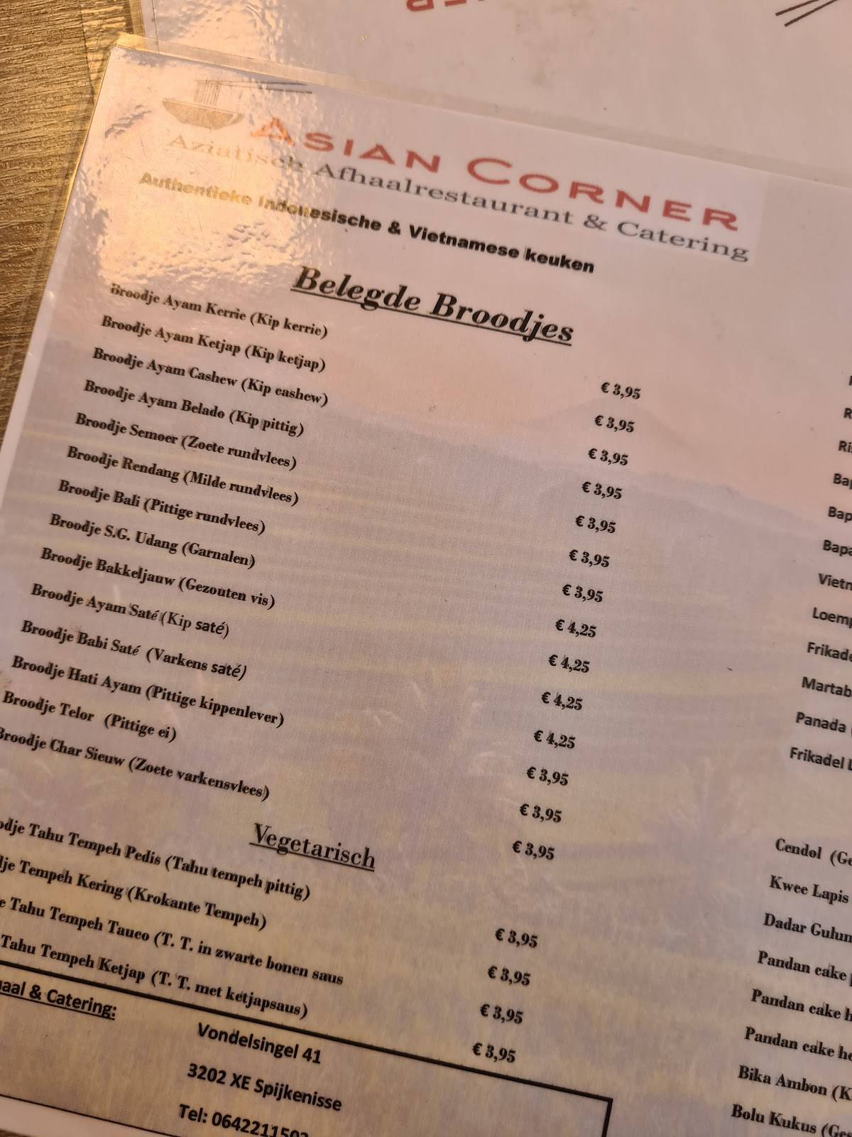 Menu at Asian Corner, authentieke Indonesische Afhaalrestaurant ...