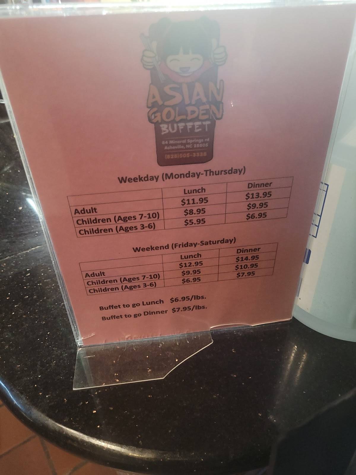 Menu at Asian Golden Buffet restaurant, Asheville