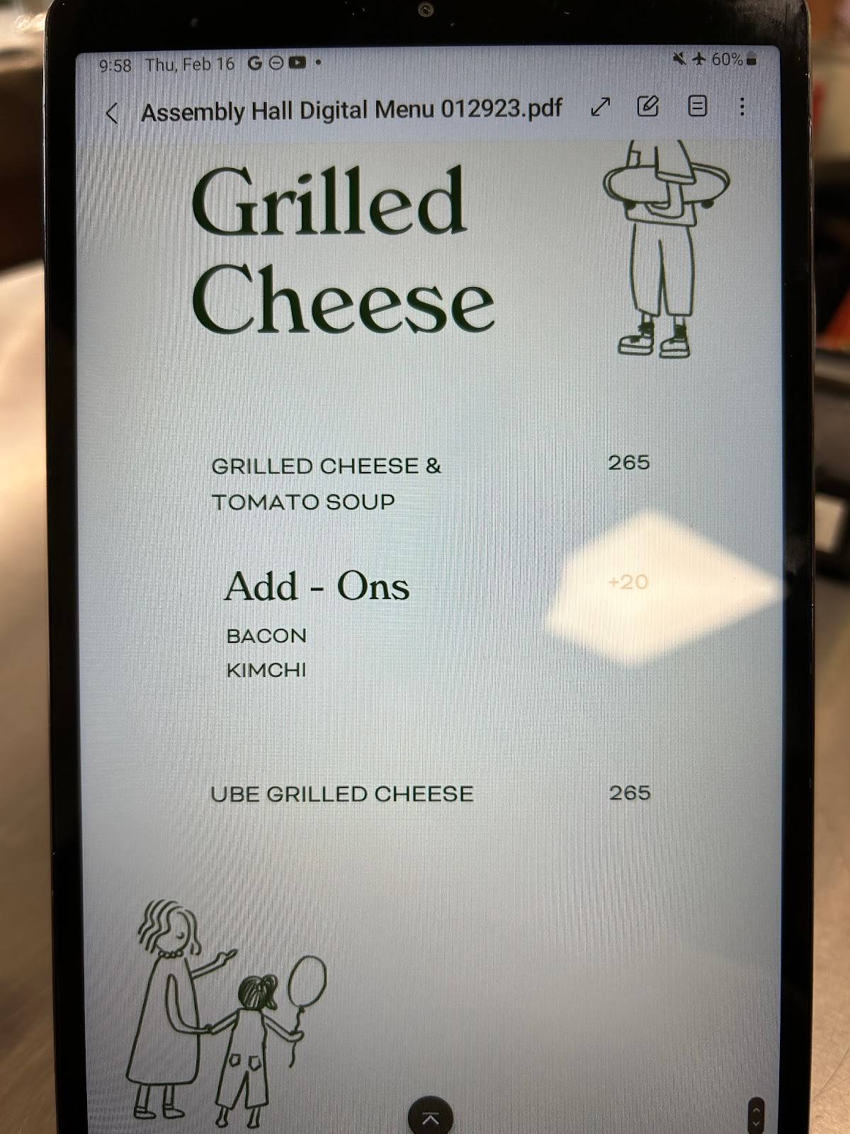 Menu at Assembly Hall restaurant, Makati