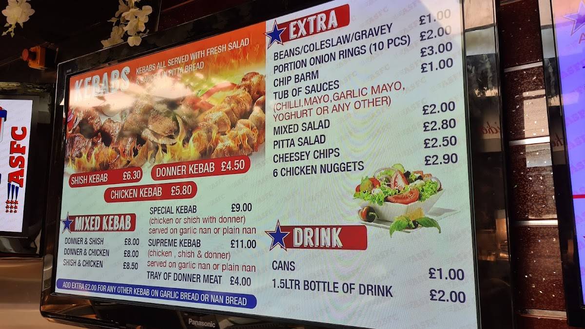 Menu at American Southern Fried Chicken fast food, Astley