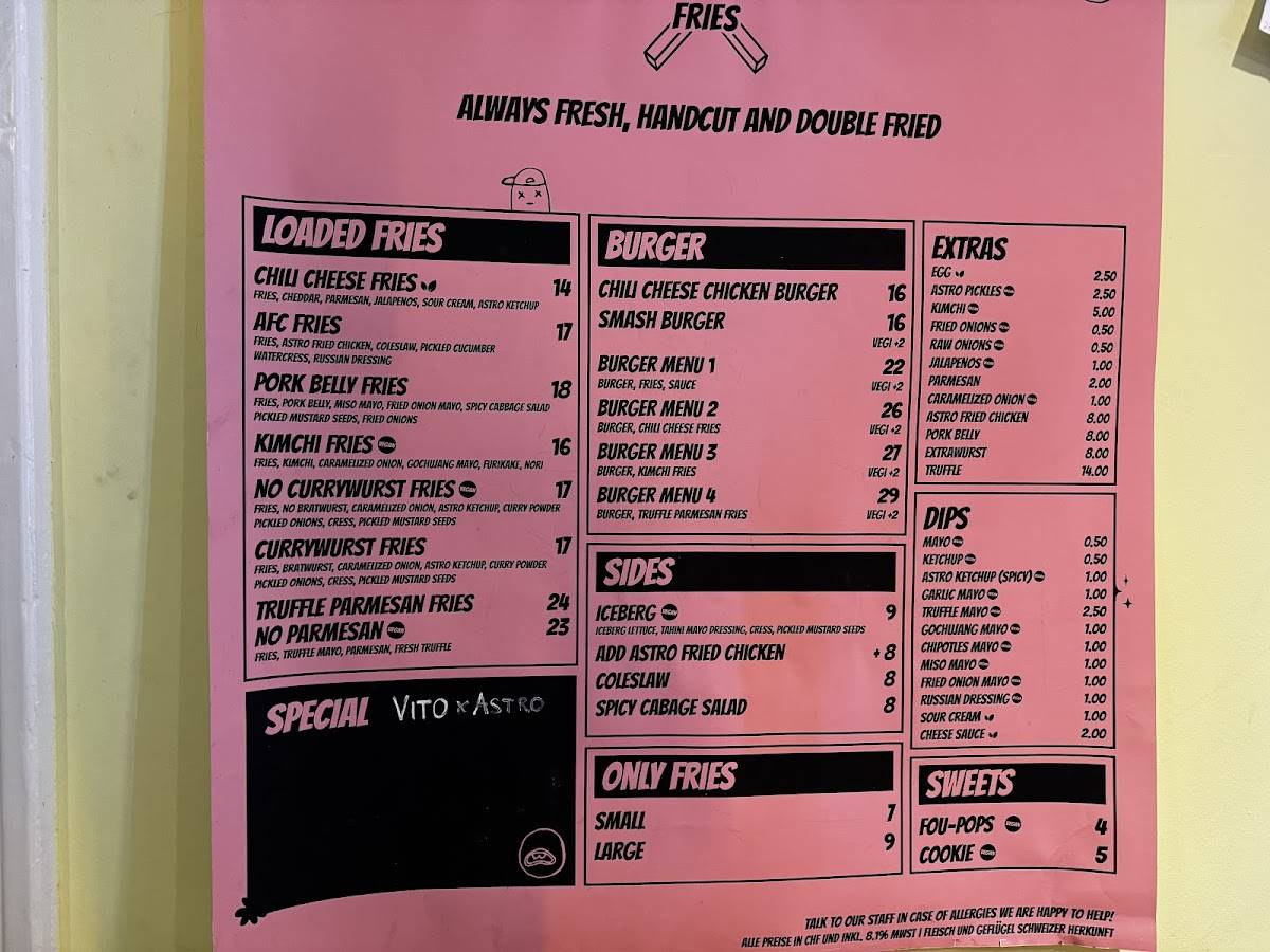 Menu da Astro Fries, Basilea