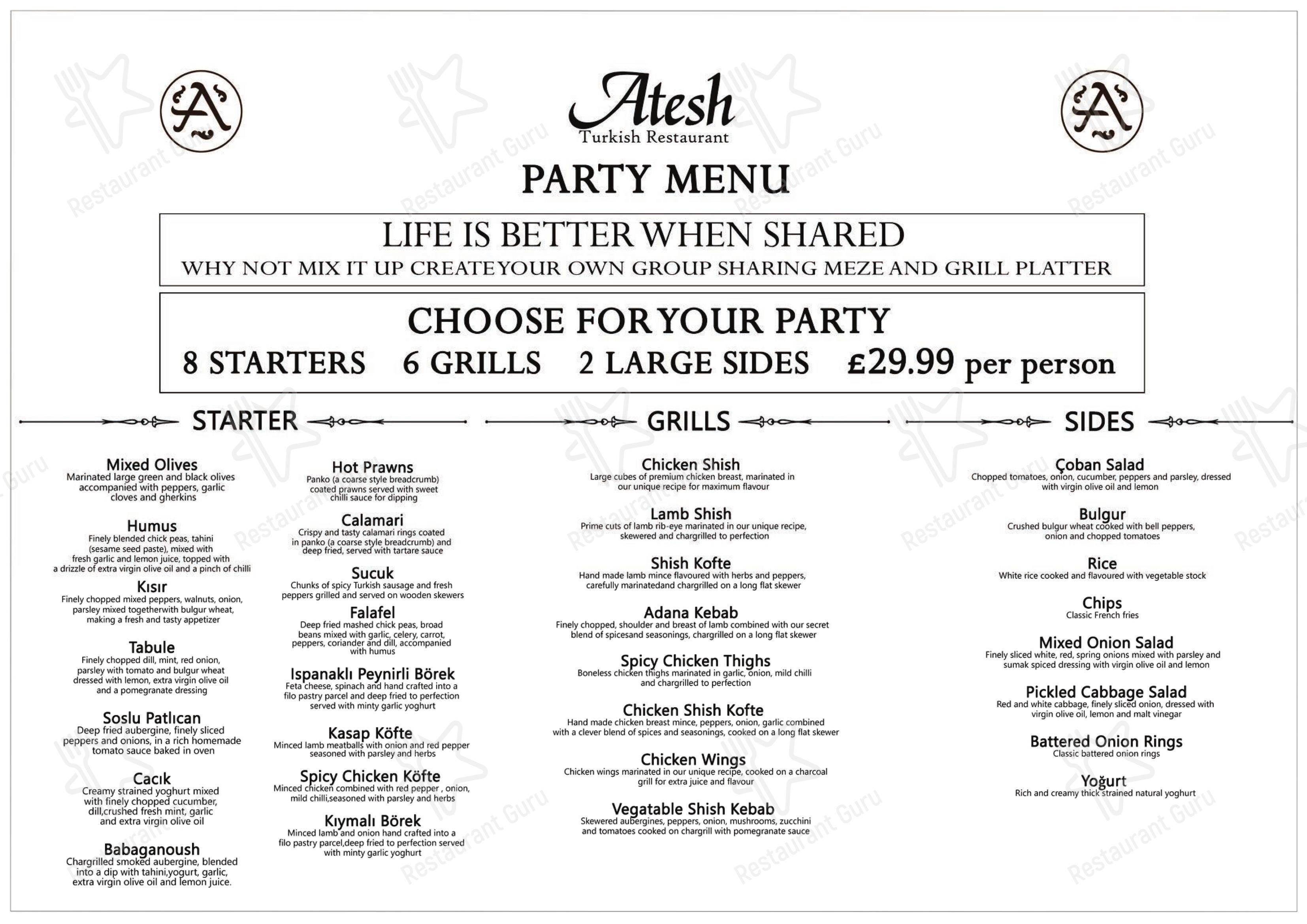Menu at Atesh Turkish Restaurant (Croydon), Croydon