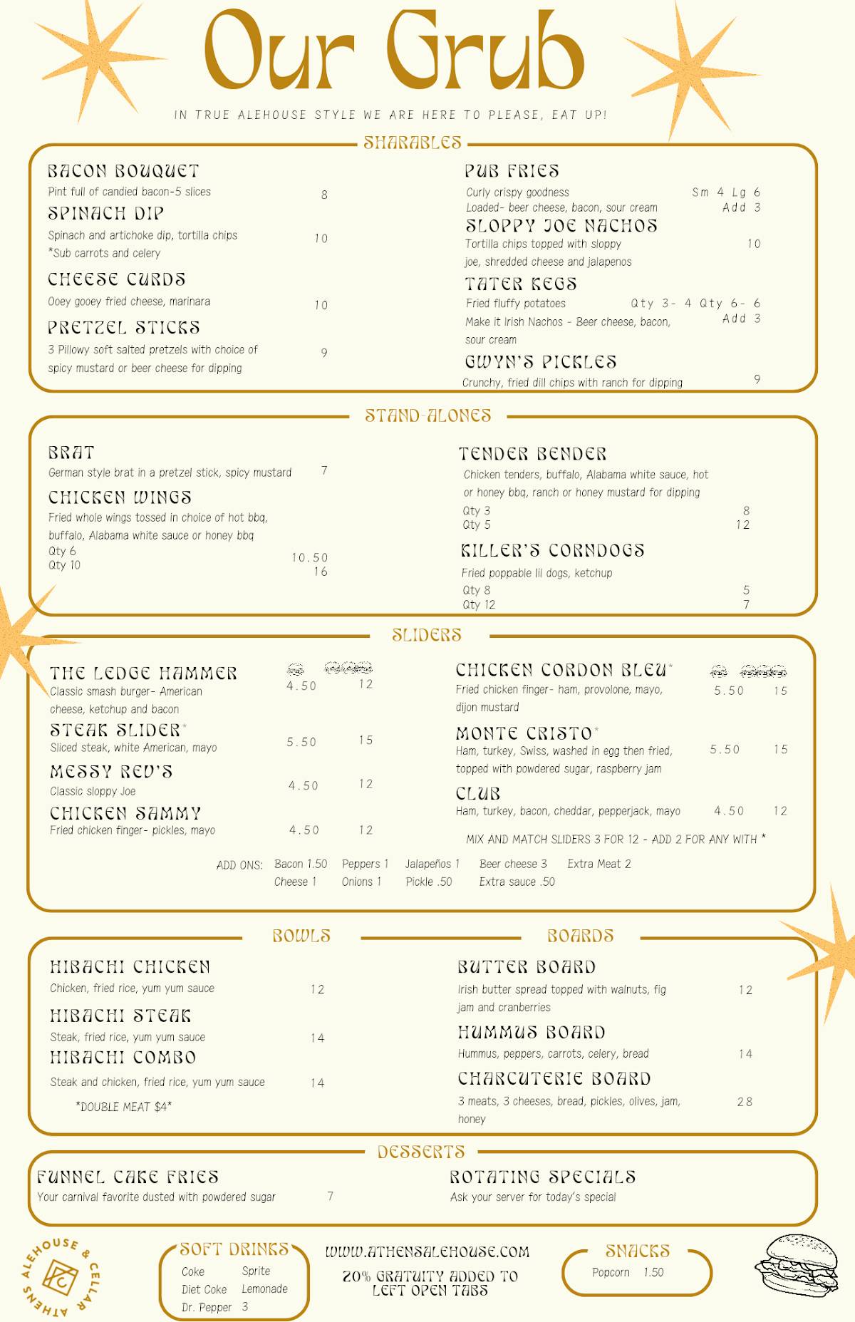 Menu at Athens Alehouse & Cellar pub & bar, Athens