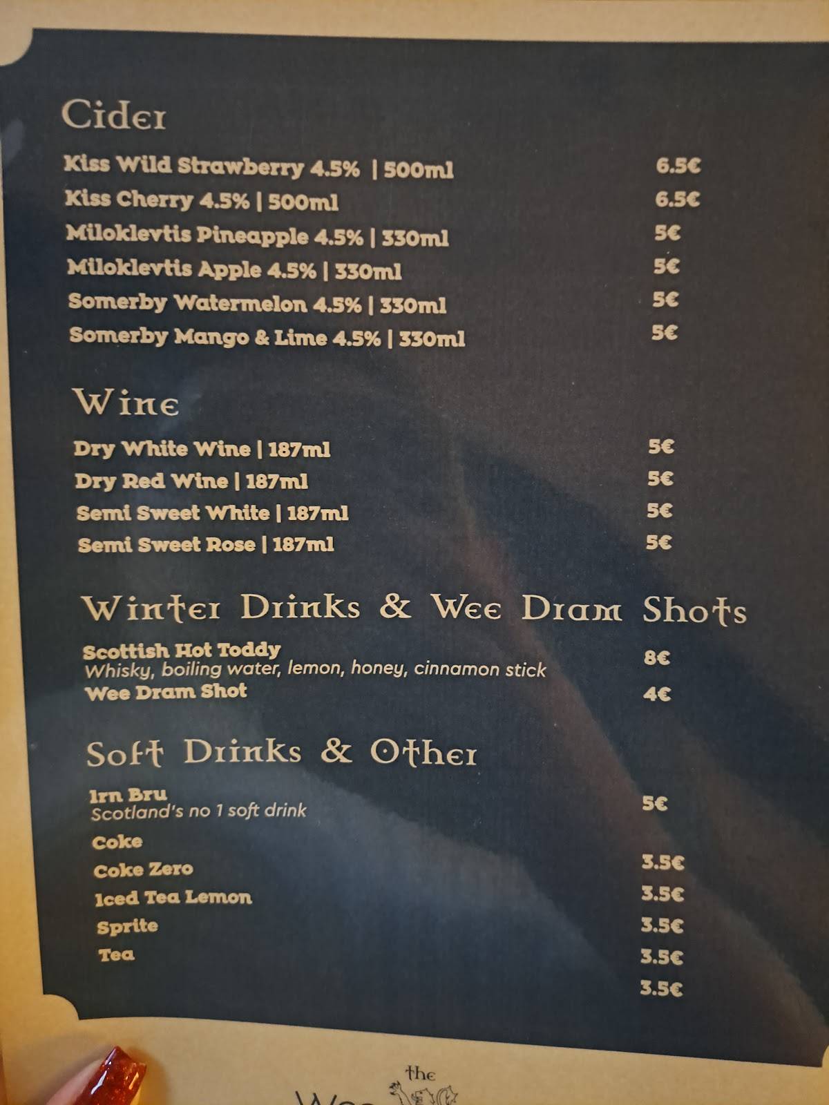 Menu at The Wee Dram Scottish Pub, Athens