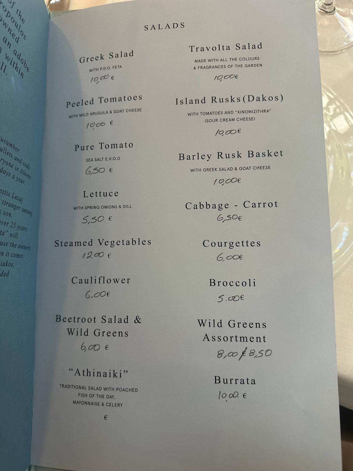 Menu at Travolta Athens, Peristeri
