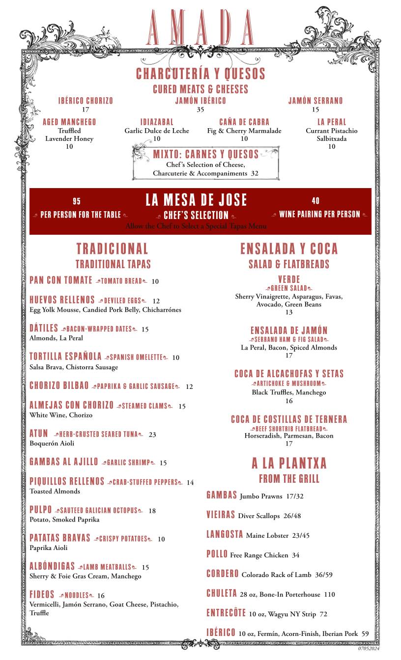 Menu at Amada pub & bar, Atlantic City, Amada Restaurant