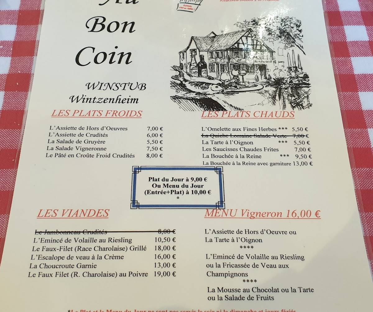 Menu au Au Bon Coin Restaurant, Wintzenheim