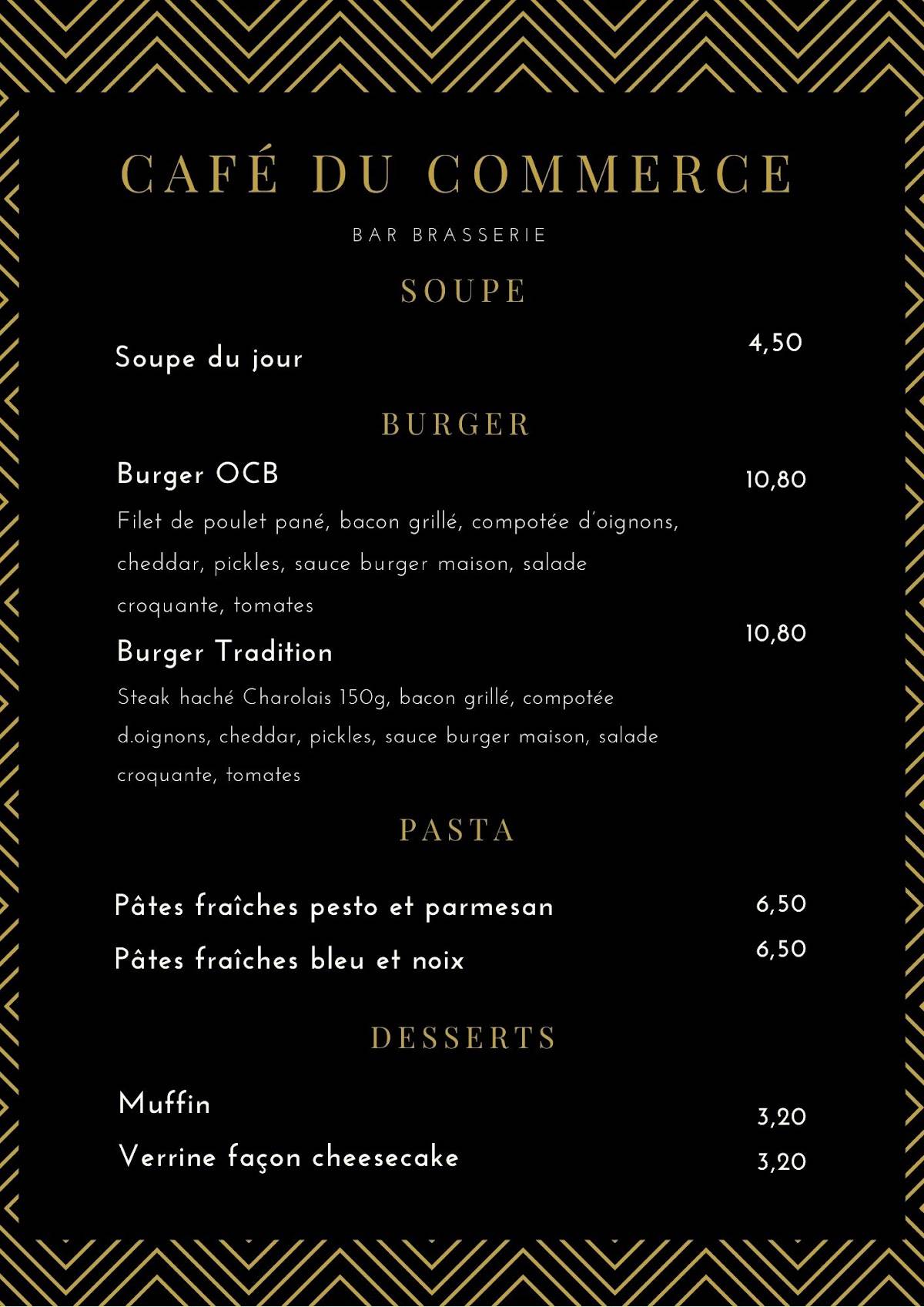 Menu au Café Du Commerce, Aubusson