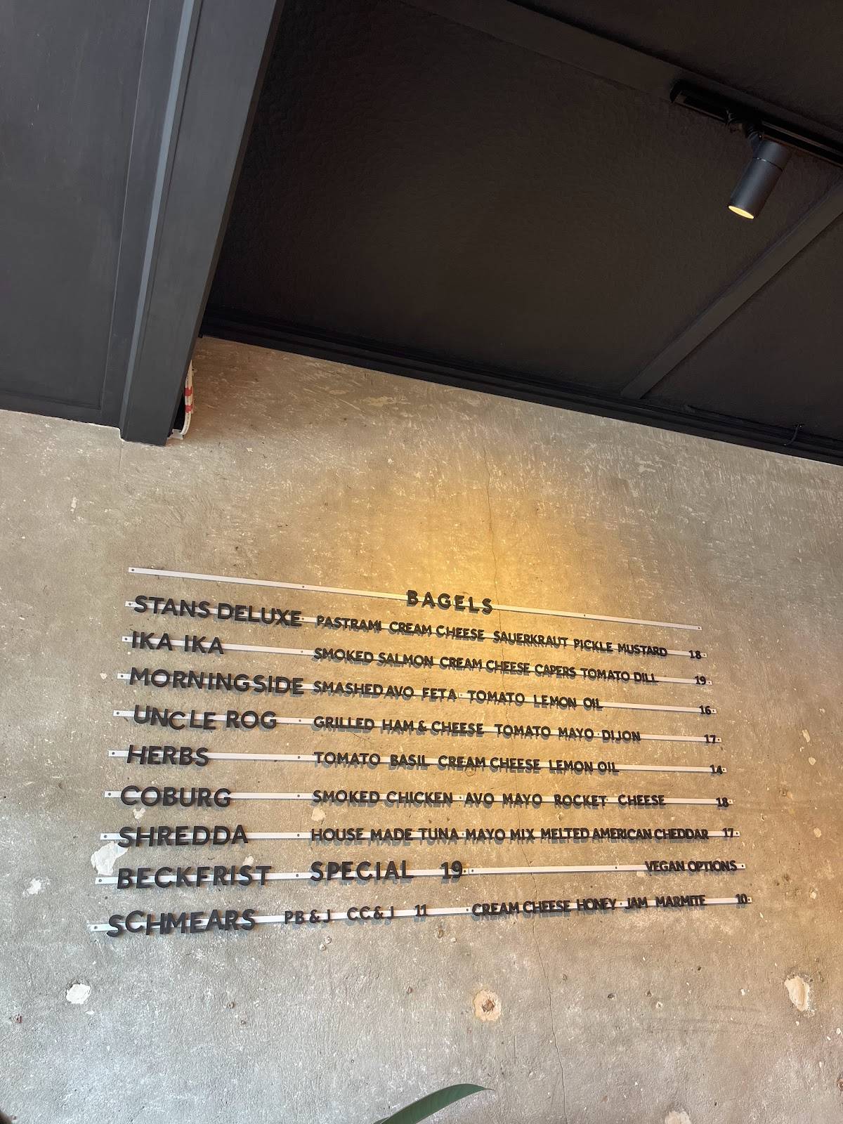 Menu at Everyday Coffee, Auckland