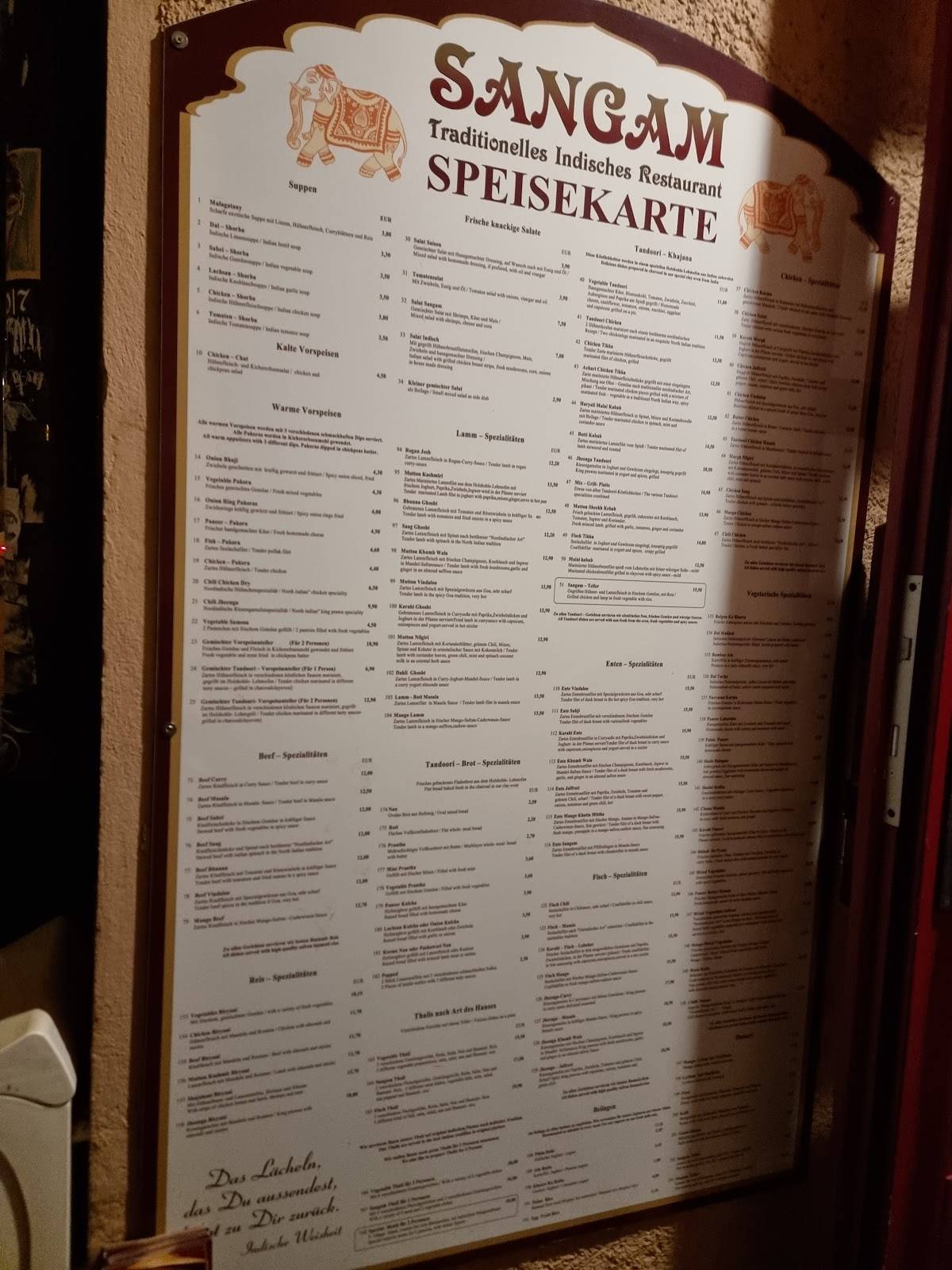 Speisekarte von Sangam Augsburg restaurant, Augsburg