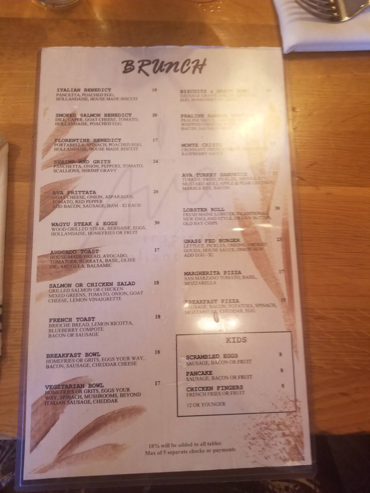 Menu at Ava Tampa pizzeria, Tampa, 718 S Howard Ave