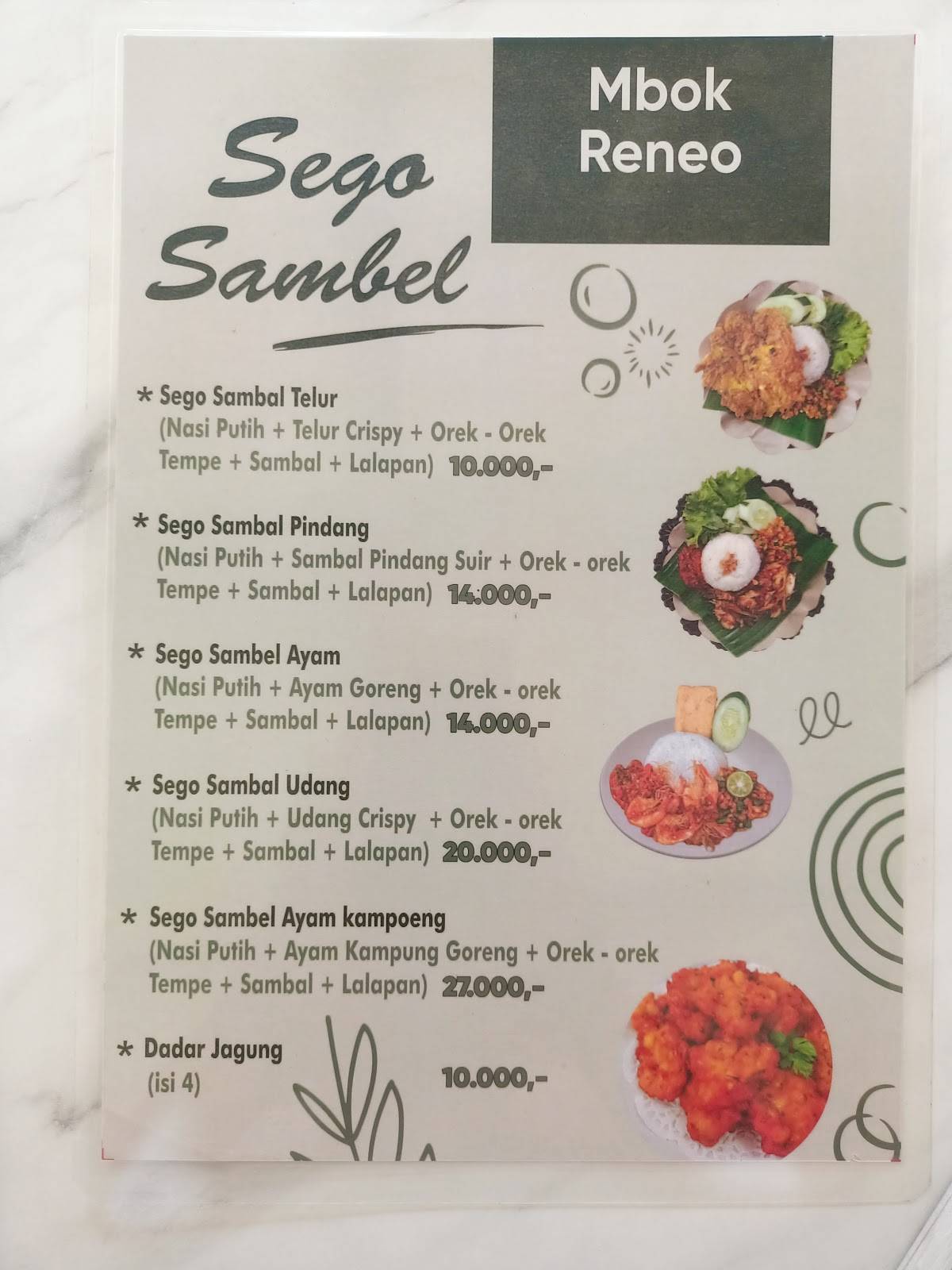 Carta del restaurante Ayam Geprek Mbok Rene'o, Blitar