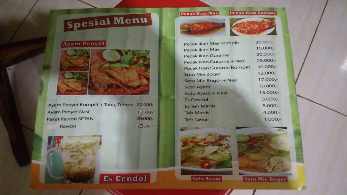 Carta del restaurante Ayam Penyet Pak D'Tejo, Kedung Waringin