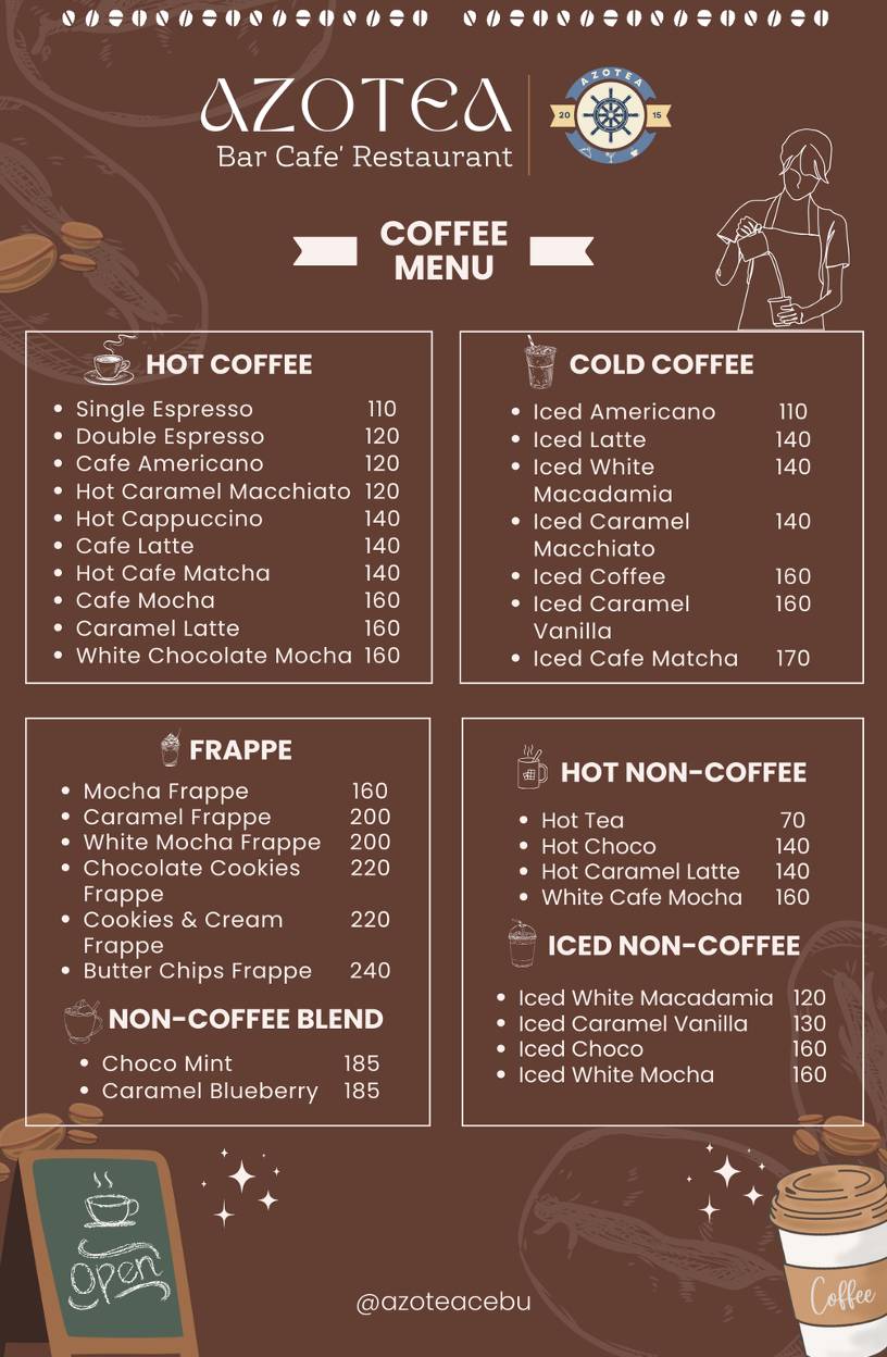 Carta de Azotea Bar Cafe' and Restaurant, Cebú