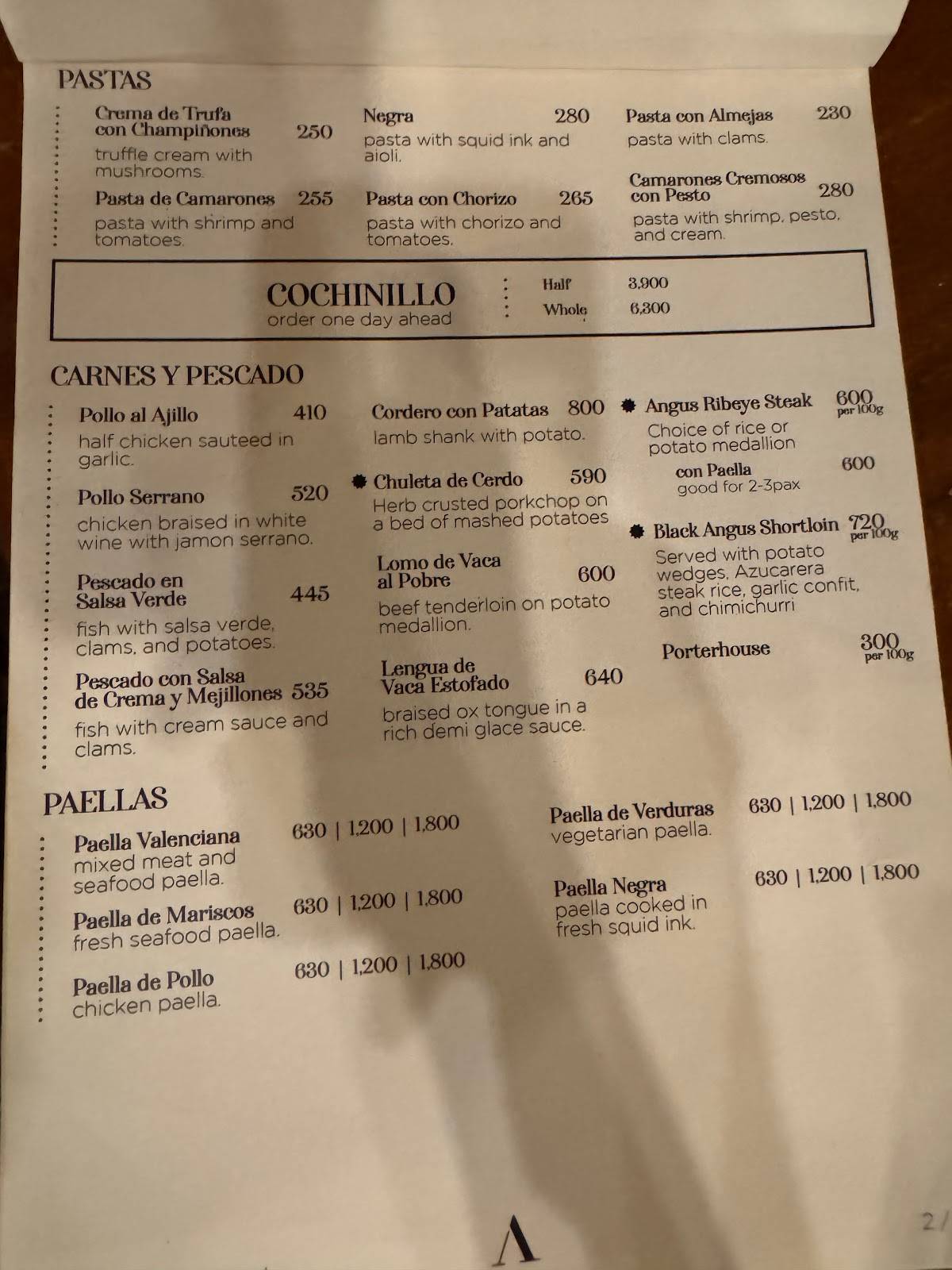 Menu at Azucarera restaurant, Bacolod
