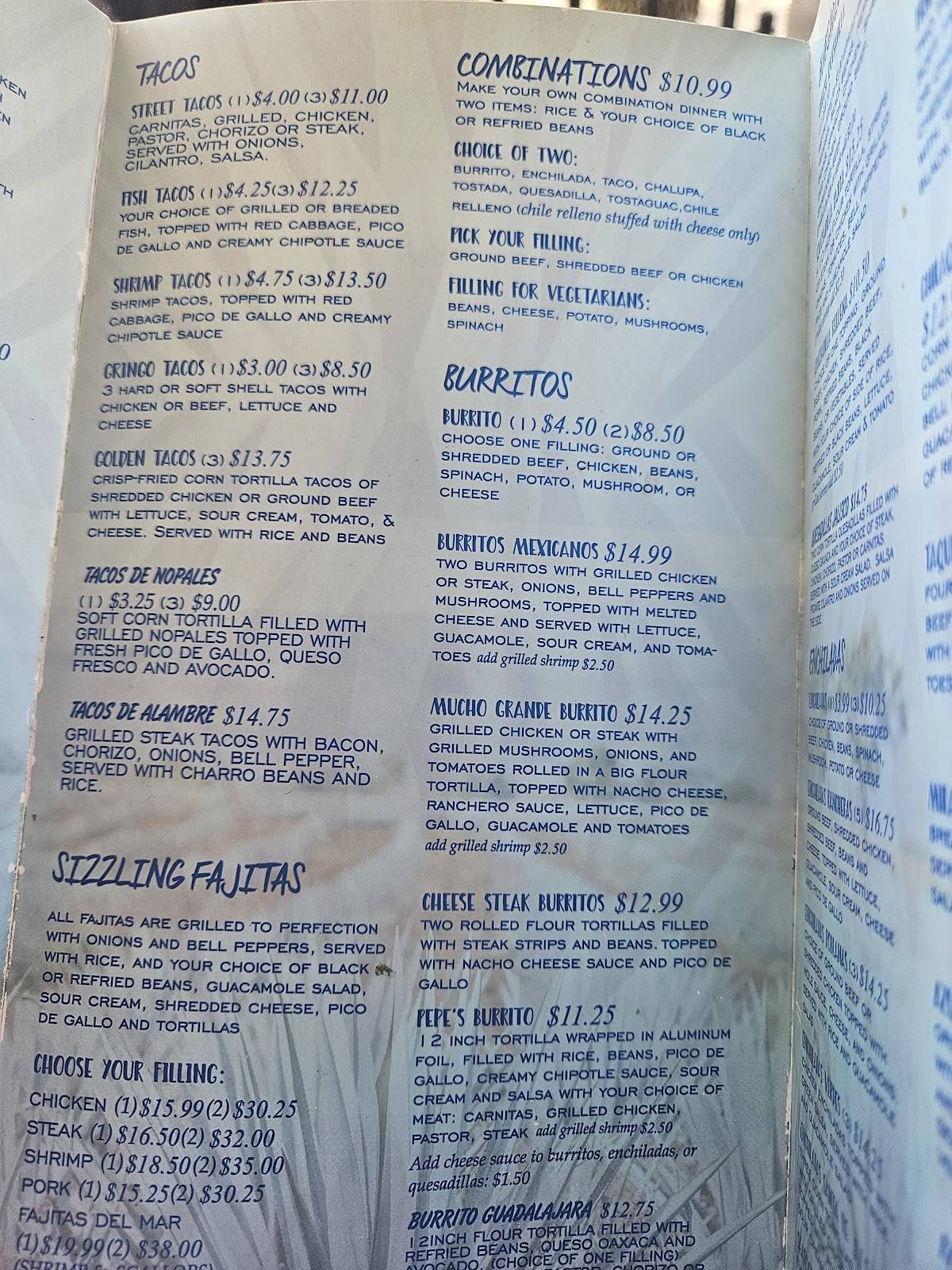 Menu at Azul Mexicano Downtown restaurant, Charleston