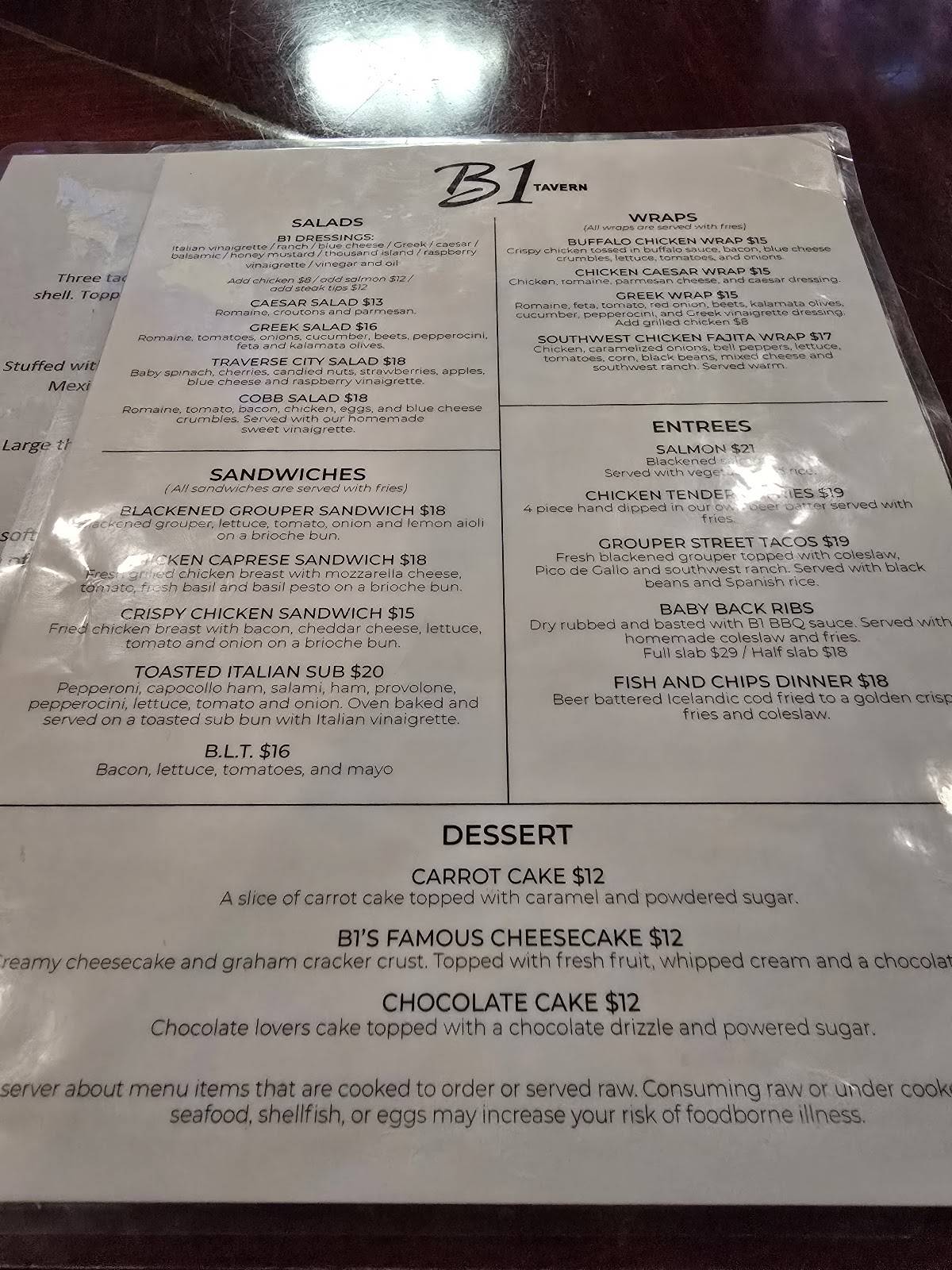 Menu at B1 Tavern pub & bar, Keego Harbor