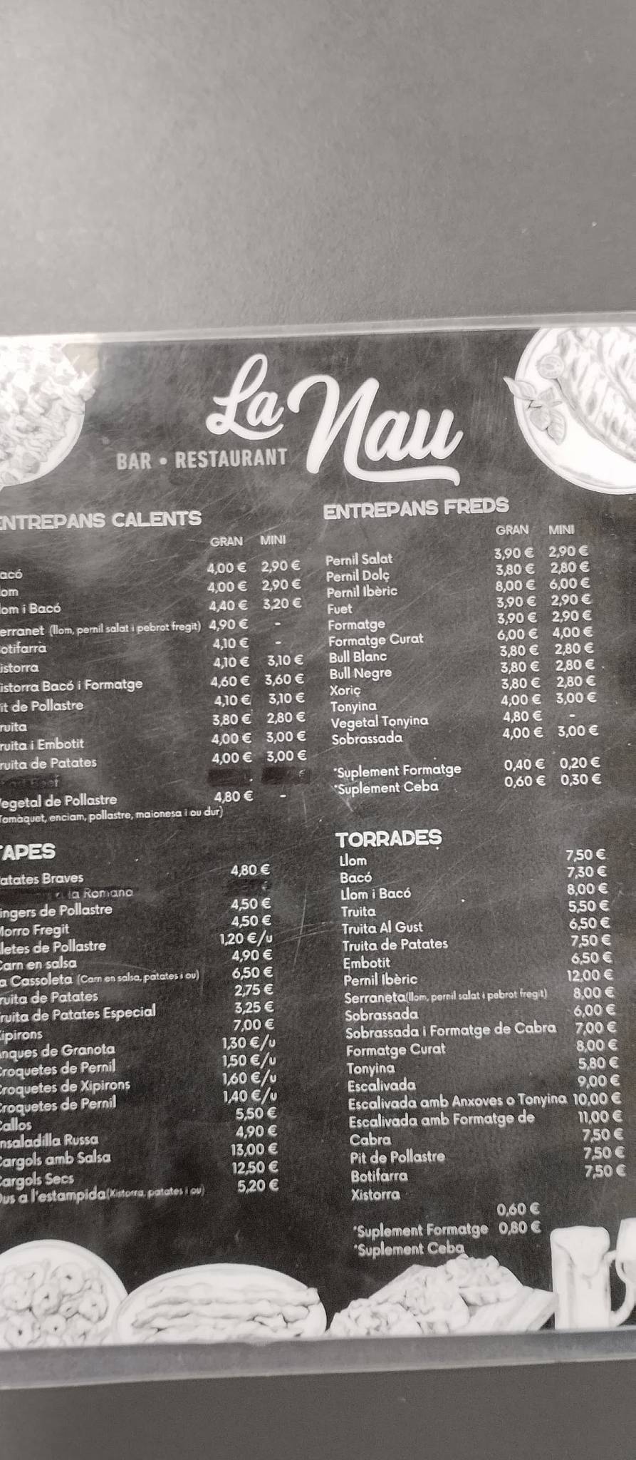 Carta de BAR RESTAURANT LA NAU CALONGE, Calonge
