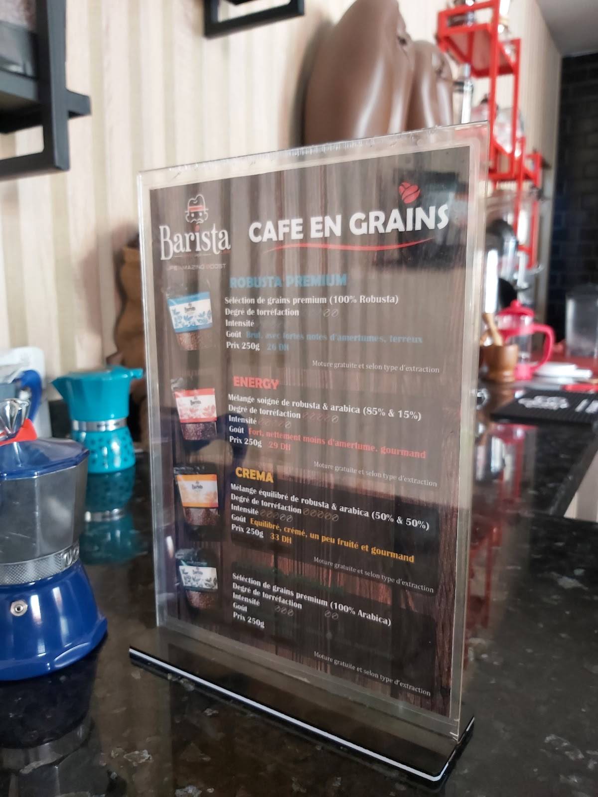 Menu au BARISTA COFFEE SHOP - CAFÉ Fès - Grains de CAFÉ Fès - Cocktails ...
