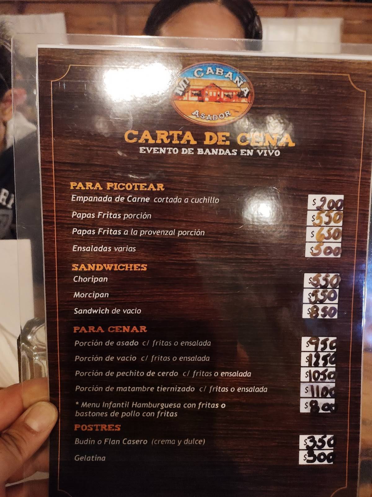 Carta del restaurante Asador Mi Cabaña, Mar del Plata