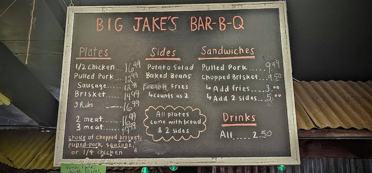 Menu at Big Jakes BBQ, Saint Gabriel