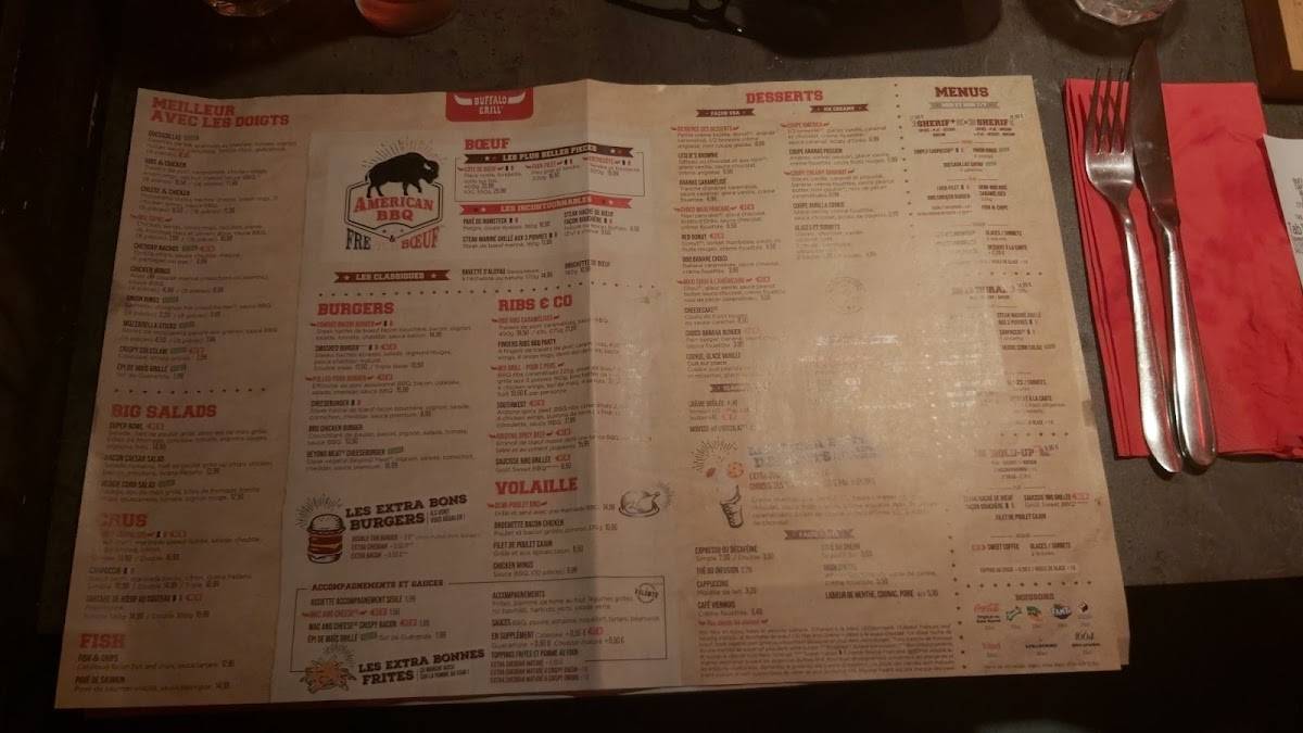 Menu at Buffalo Grill BBQ, Paris, 9 Bd de Denain