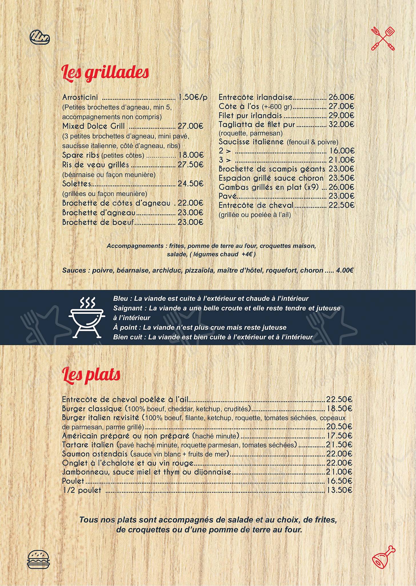 Menu au DOLCE GRILL FRAMERIES-MONS, Frameries