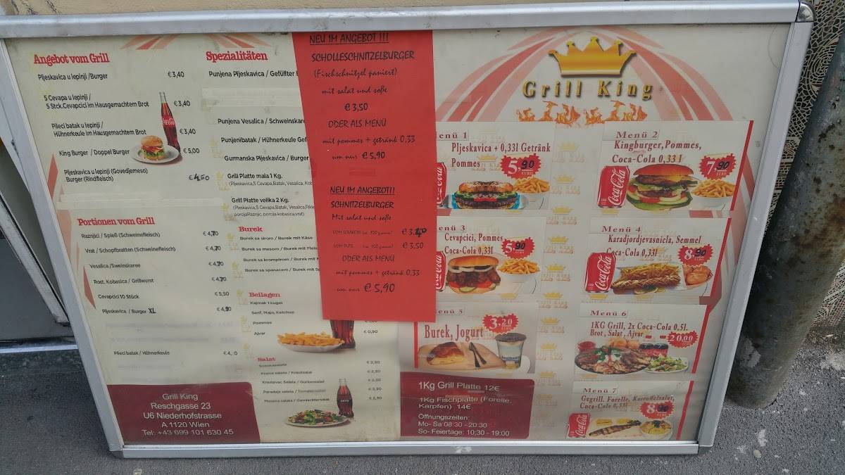 Carta de barbacoa Grill King, Viena