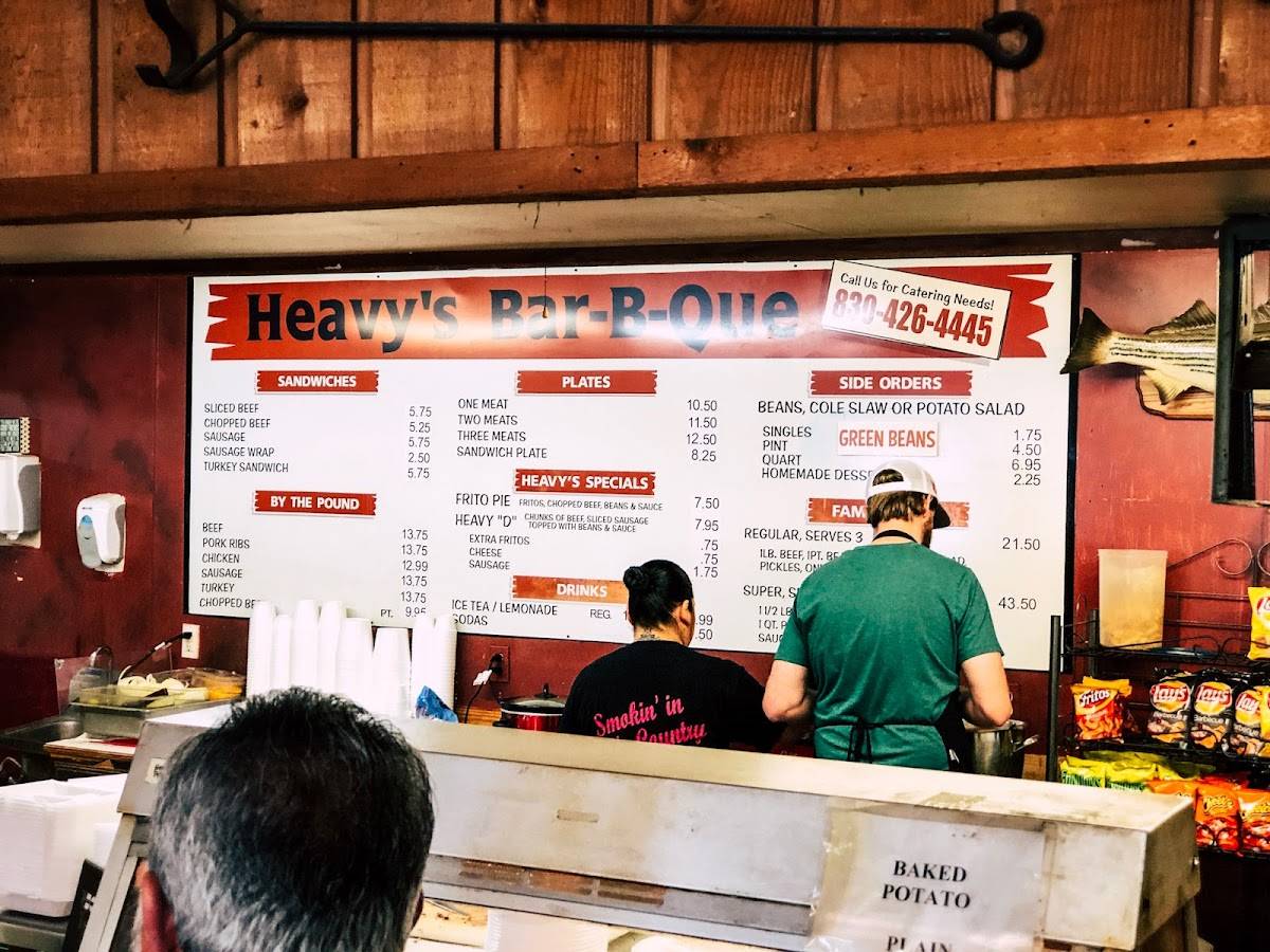 Menu at Heavy's Bar B Que, Hondo