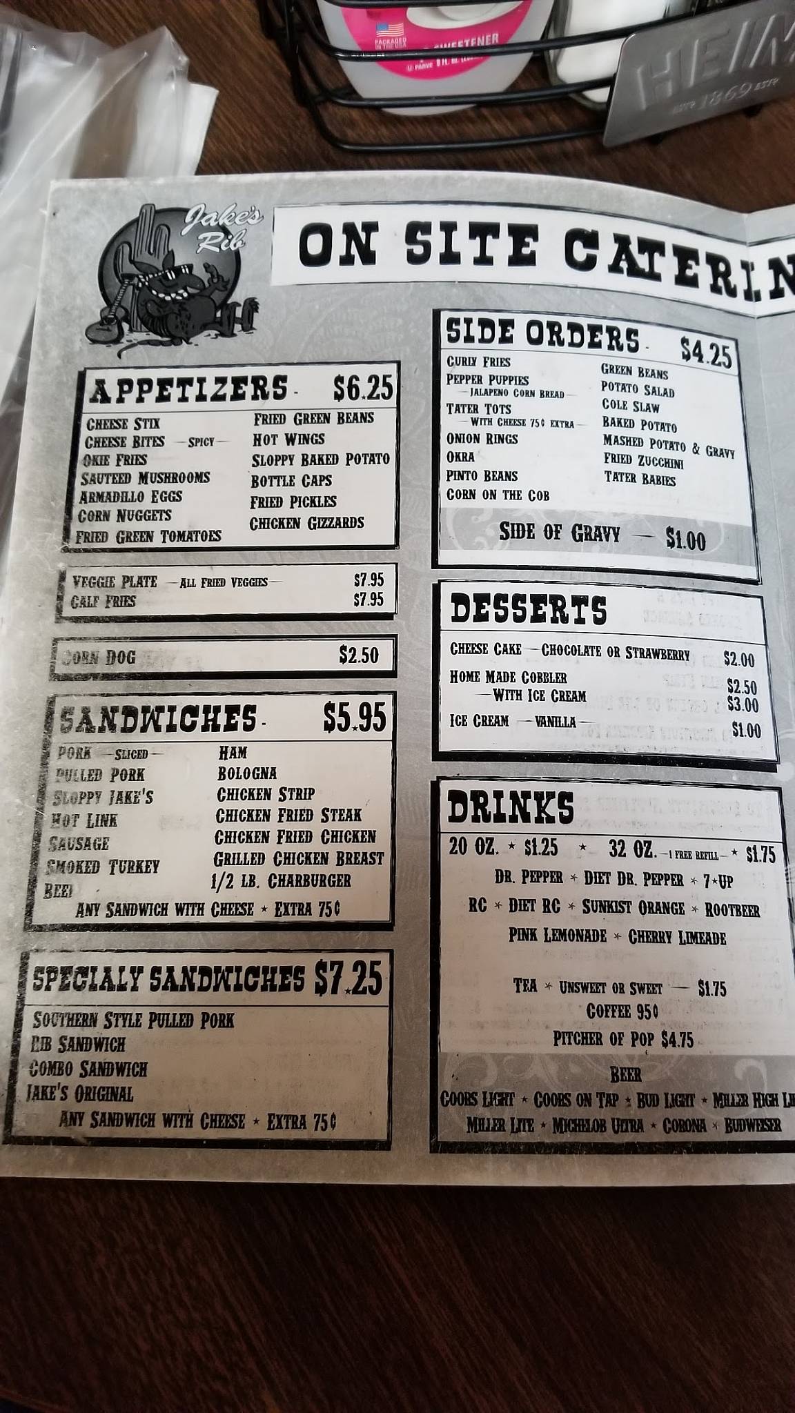 Menu at Jake's Rib BBQ, Chickasha